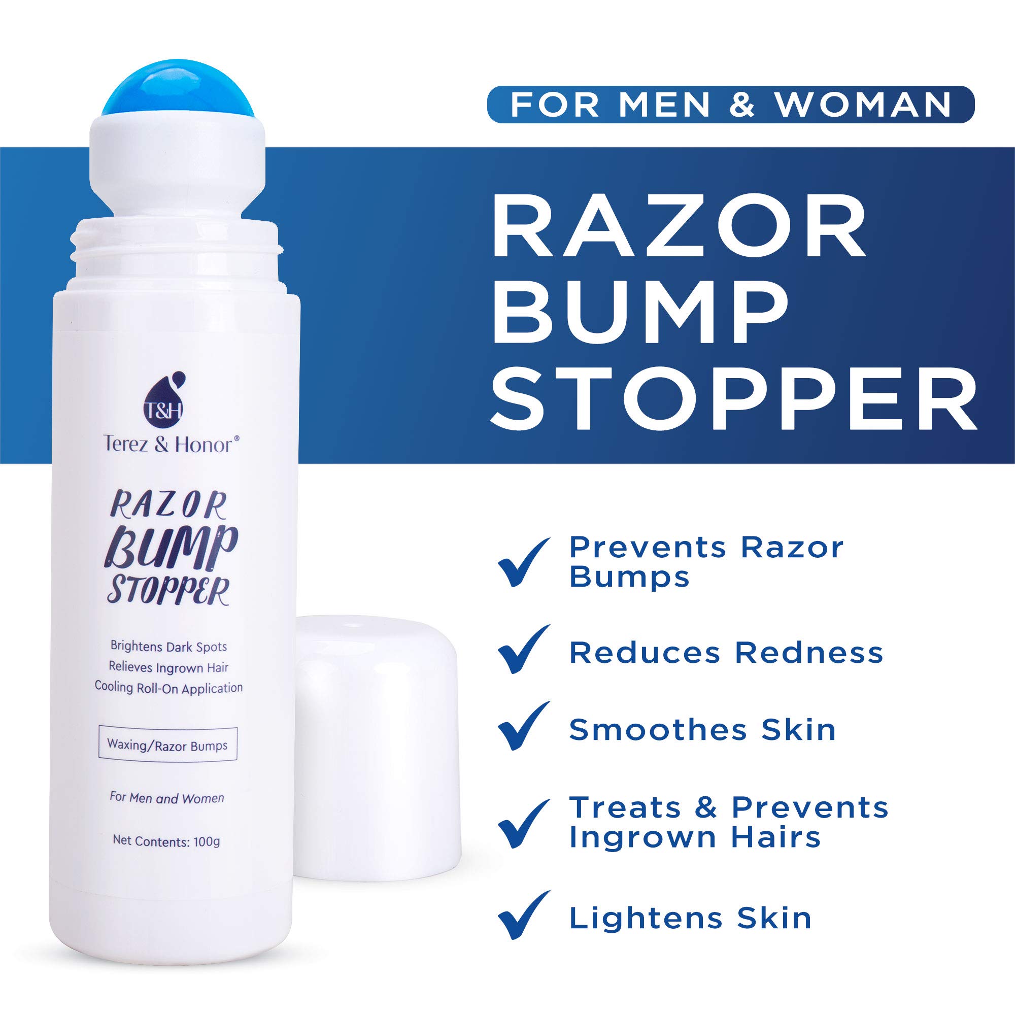 Razor Bump and Ingrown Hairs Serum - After Shave Solution Roll-On for Ingrown Hairs, Razor Burns and Razor Bumps for Men and Women (100g)