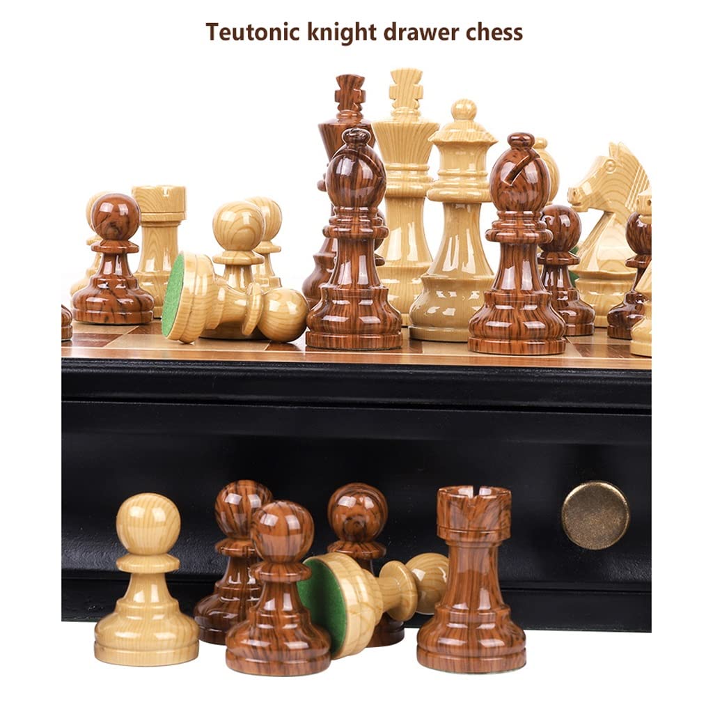 Wooden Chess Set 18" Deluxe Chess Board with 2 Drawers & Handmade Pieces Professional Chess Game Table Set for Adults
