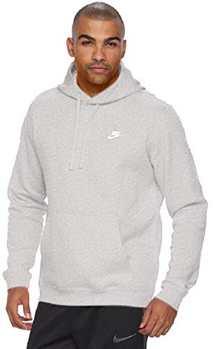 Nike Men's Sportswear Club Pullover Hoodie, Light Grey Heather/White, Medium