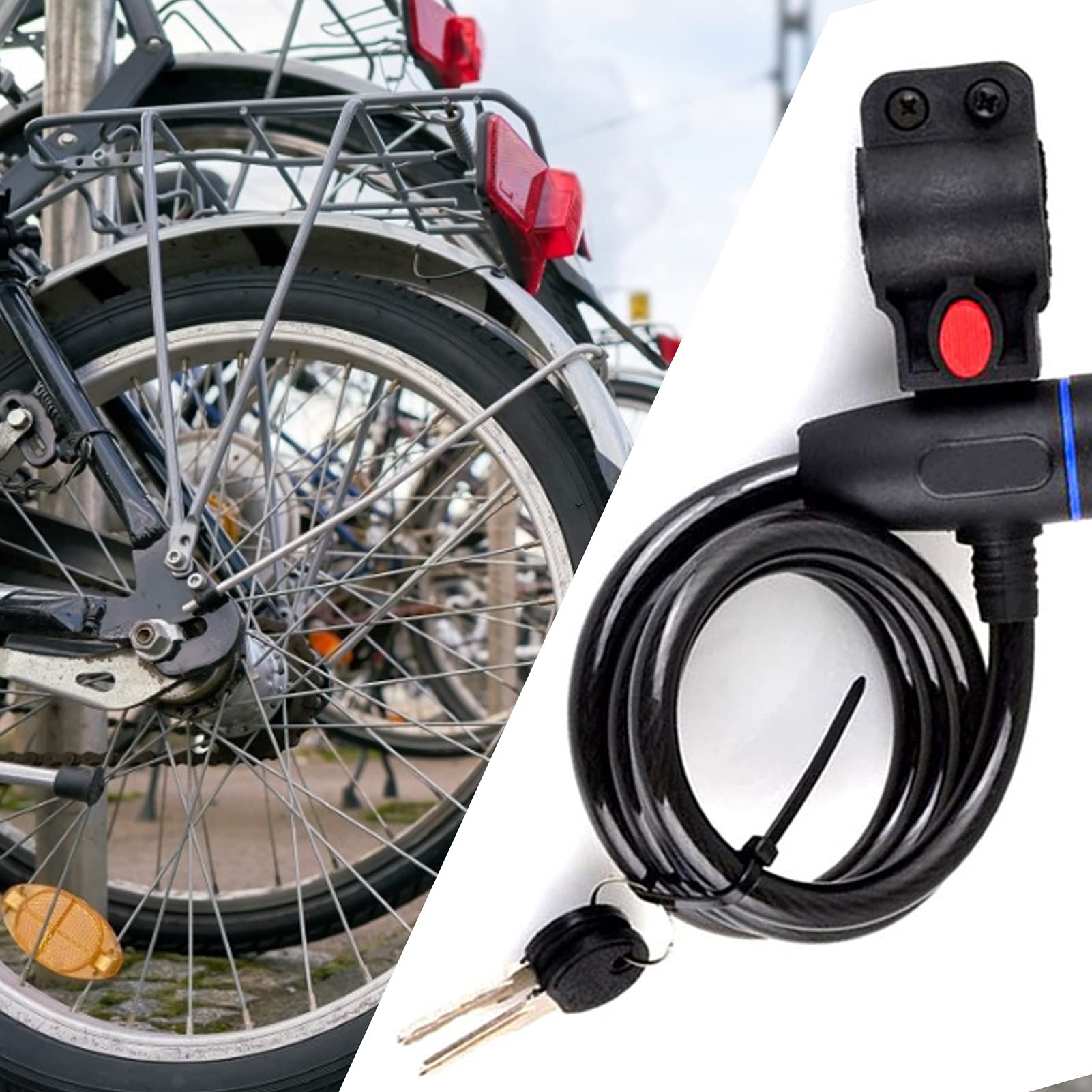 Trusway Bicycle Lock Wear-Resistant Anti-Theft Metal Sturdy Security Lock Double Loop Vinyl Coated Self Coiling for Door All Bicycle Motorbike Gate Black