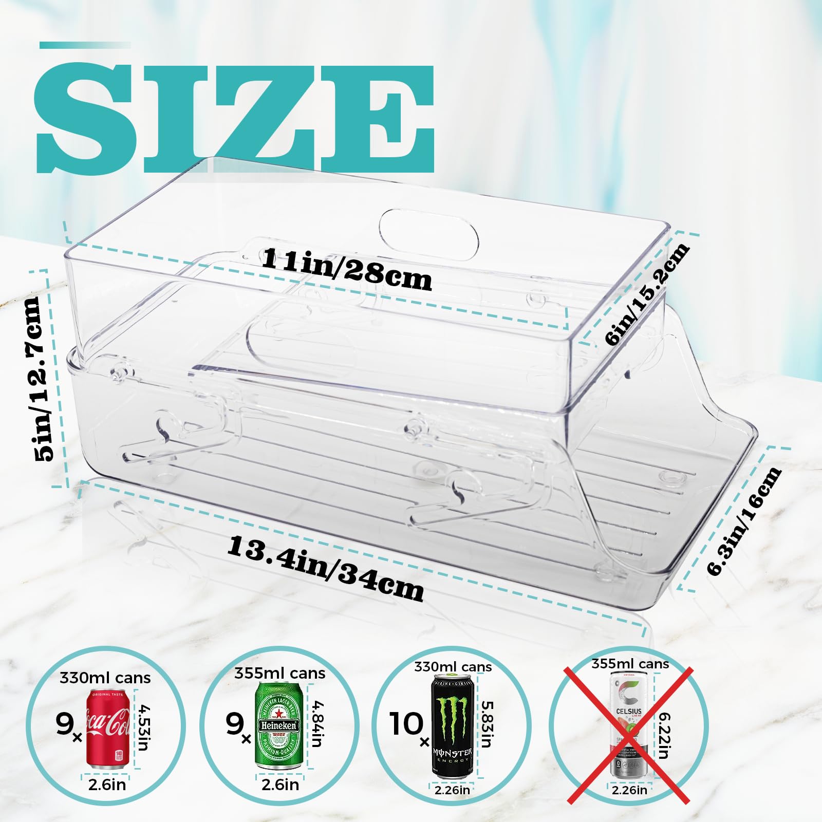 SCAVATA 2 Pack Rolling Soda Can Organizer for Refrigerator, Double-Layer Beverage Can Holder Storage Dispenser for Fridge Rack Freezer, Clear Plastic Beer Storage Canned Food Pop Cans Container