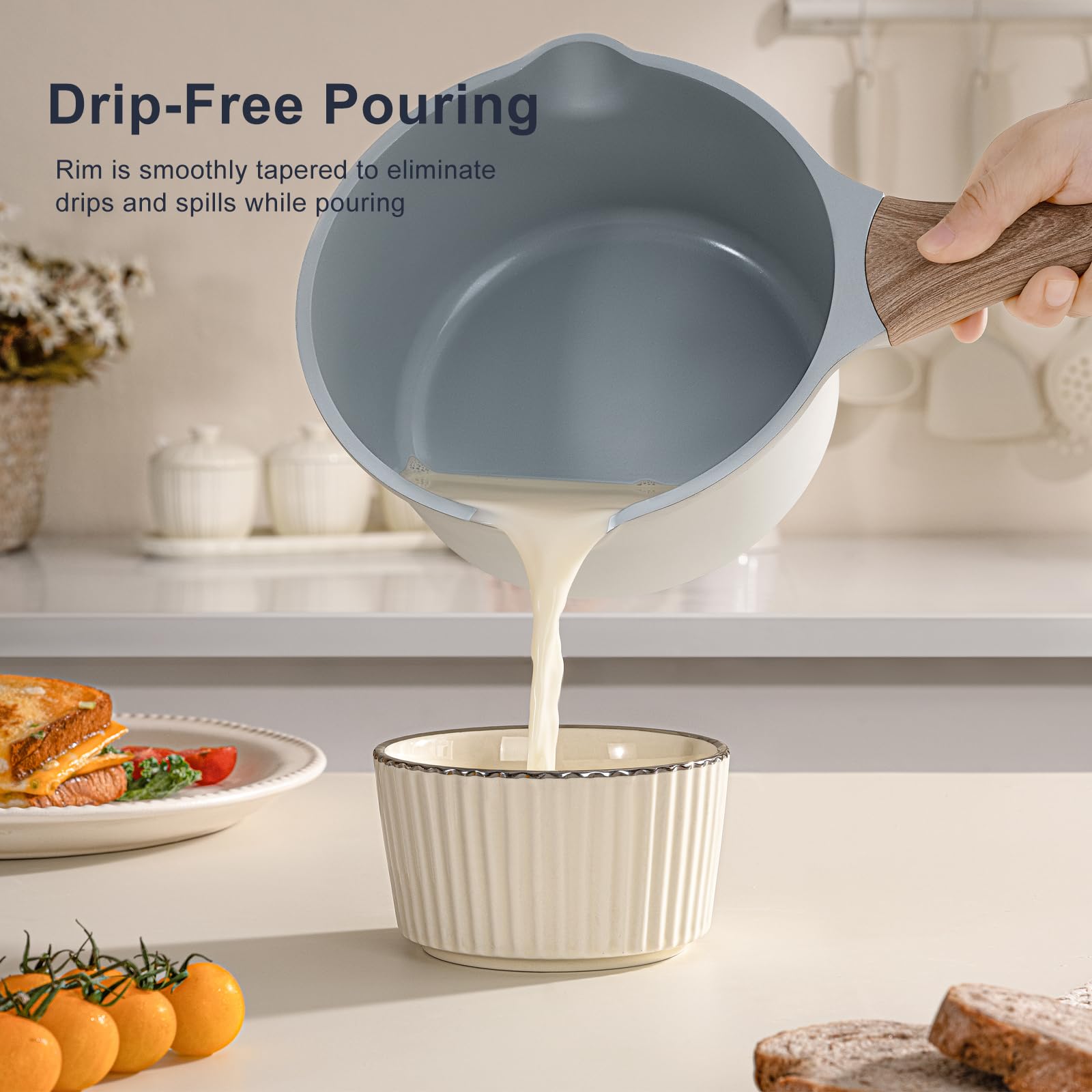 OROLEY Pots and Pans Set Nonstick,Ceramic Cookware Set Pots, Pans, Lids and Spatula Kits,Non Toxic, PTFE & PFOA Free - Compatible with All Stovetops (Gas, Electric & Induction) (Cream)
