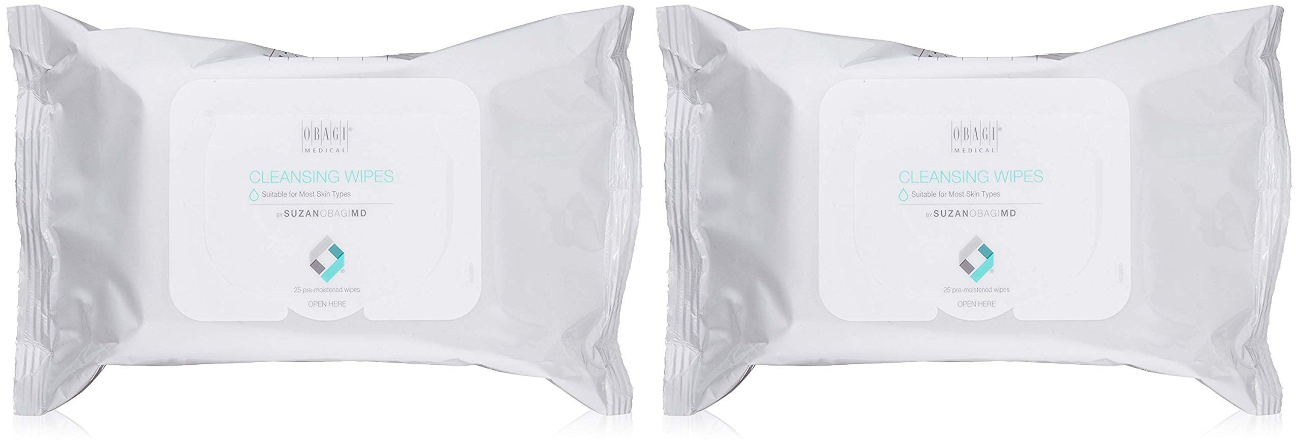 Obagi Medical On the Go Cleansing and Makeup Removing Wipes, 25 count, Pack of 2