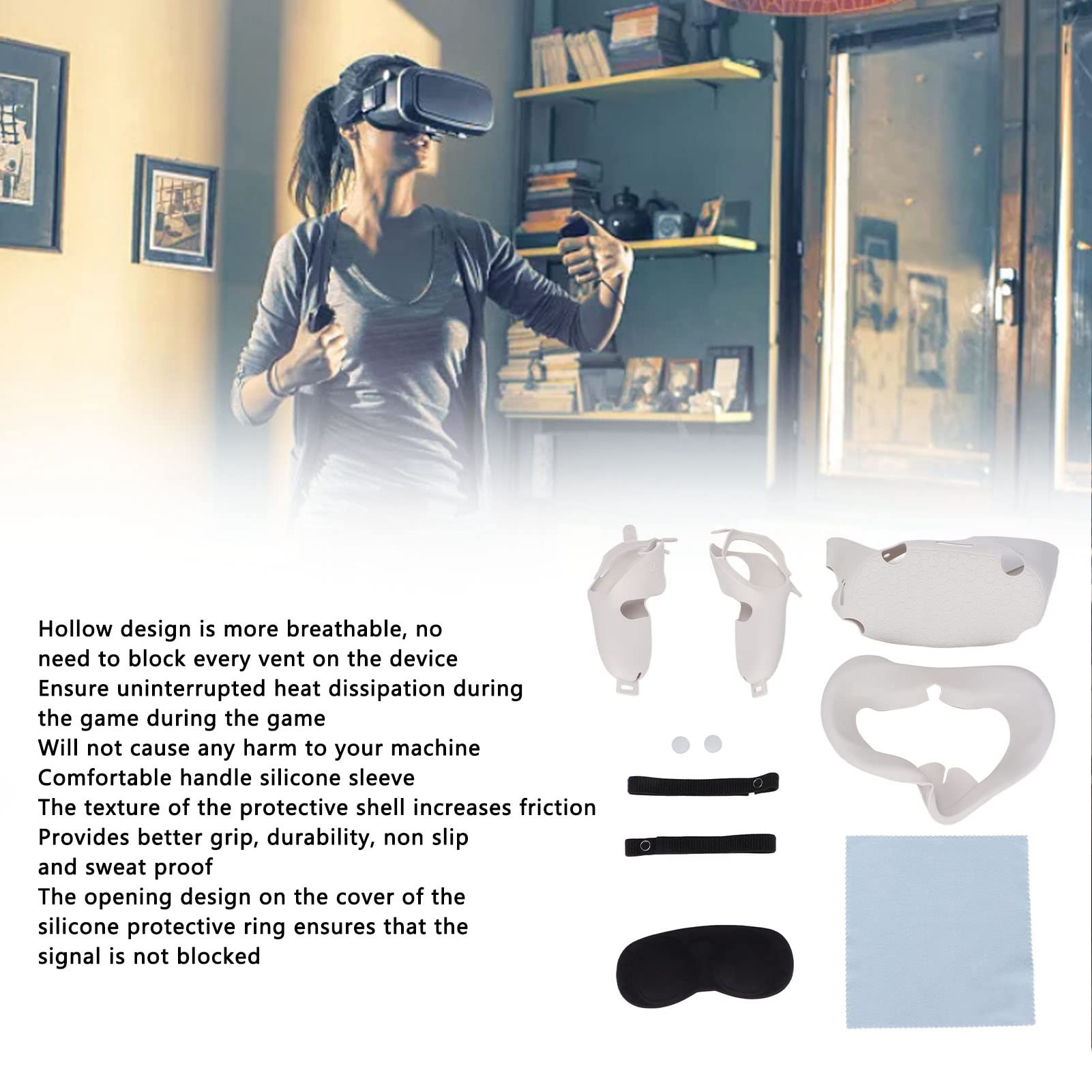 VR Glasses Silicone Accessories Set for Quest 2, VR Games Accessories Containing Host Protective Cover, Face, Handle Kit, etc. Ideal Replacement Parts Grey
