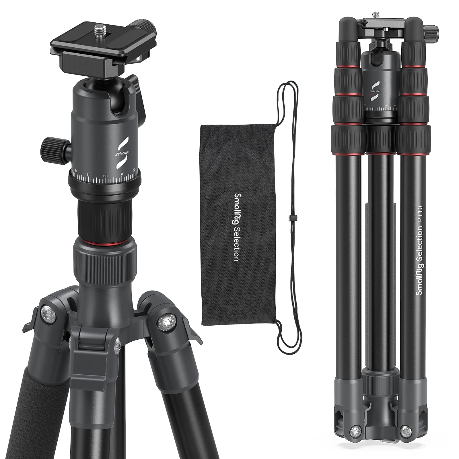 SmallRig Selection Lightweight 57" Aluminum Camera Tripod, Fodable DSLR Tripod for Travel, w/ 360 Degree Ball Head Quick Release Plate, Max. Payload 17.6lb, Adjustable Height 13.3"-57" - 3257