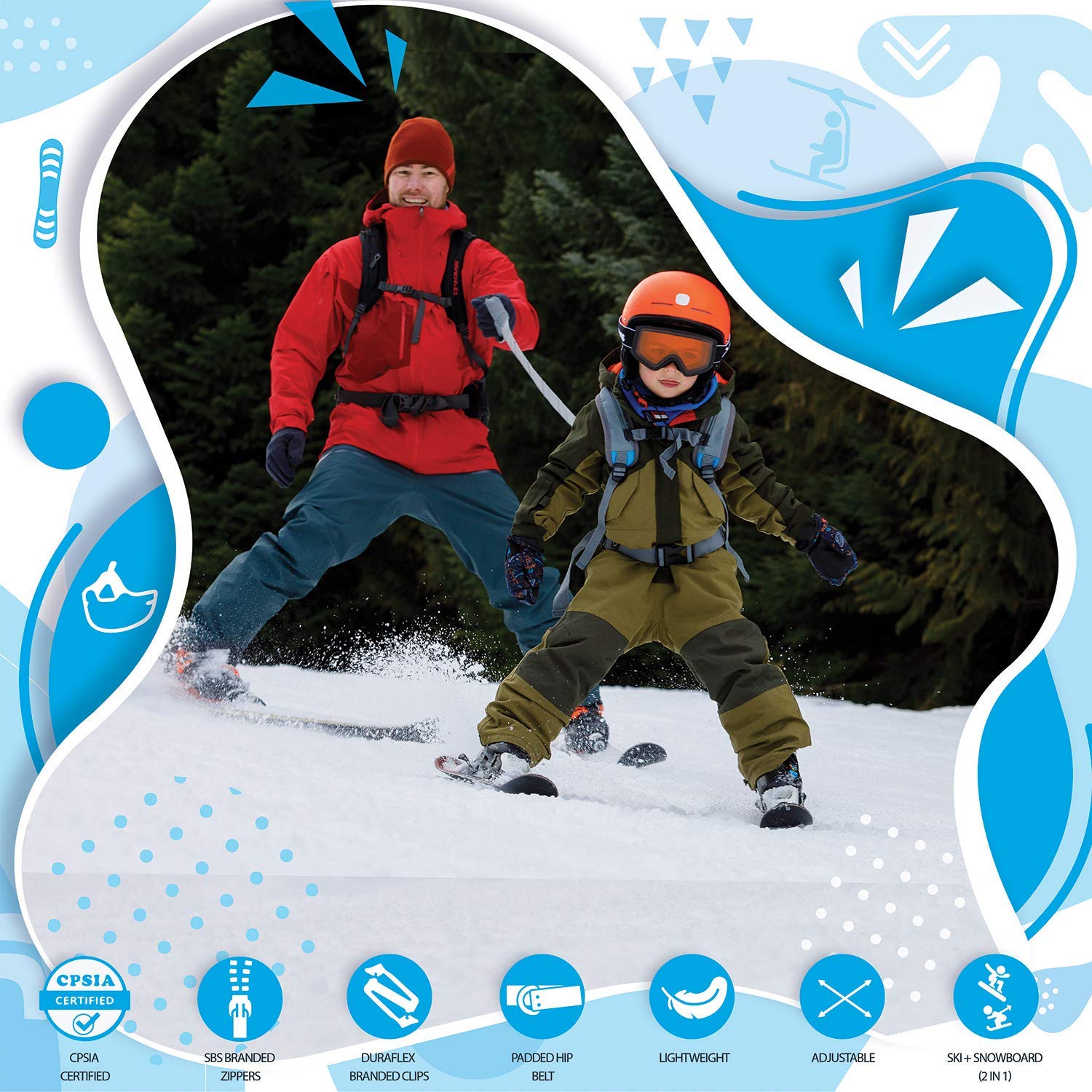 Ski & Snowboard Training Harness + Ski & Boot Carrier Bundle - Teach Your Child the Fundamentals of Skiing and Snowboarding - Complimented by Ski & Boot Carriers to Help Them Get to the Mountain