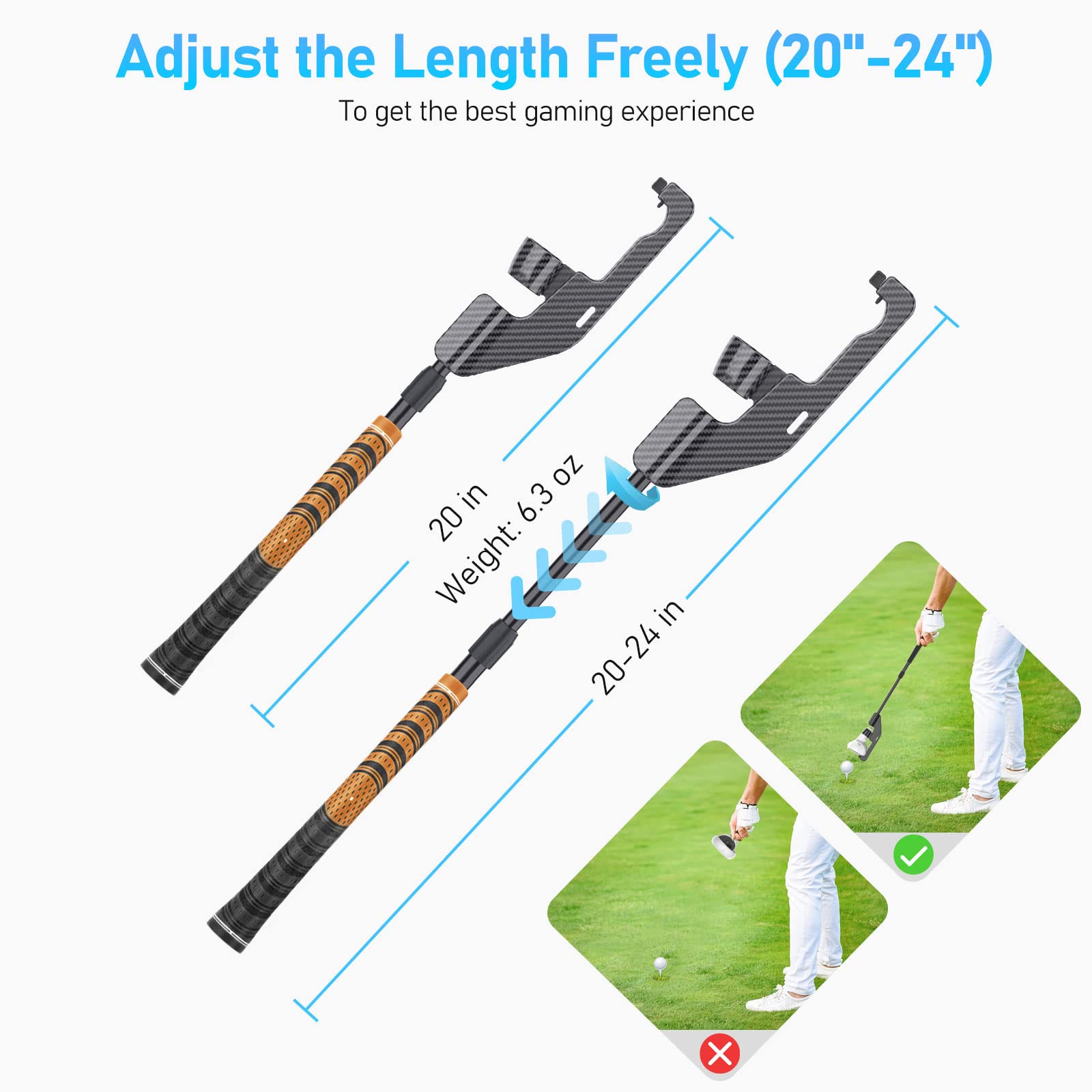 VR Golf Club Handle Accessories Compatible with Meta/Oculus Quest 2, Adjustable Virtual Reality Golf Club Attachment Adapter for Family, Children, Enhance Immersive VR Game Experience, Orange