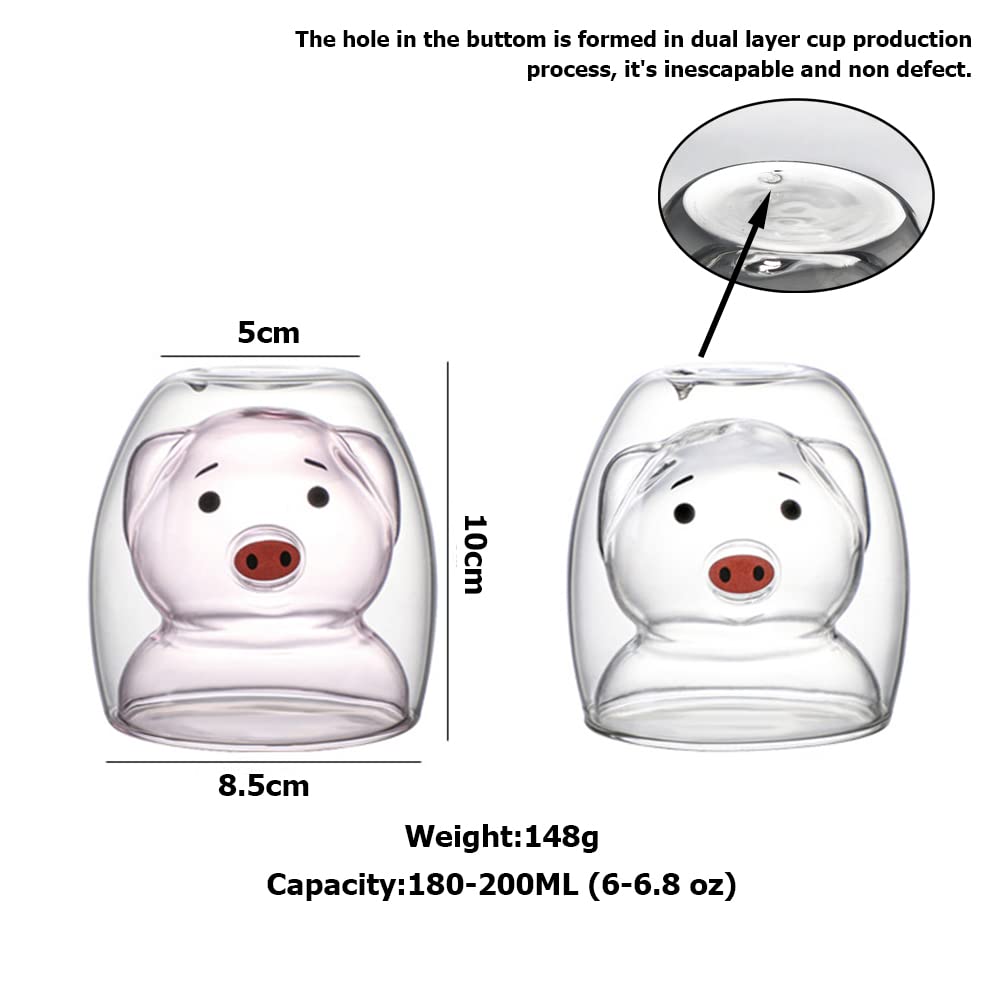 TREEWOO Creative Coffee Mug Cute White Pig Double Wall Milk Juice Tea Glass Cup Heat Resistant Drinkware Crystal Valentine's Day Gift