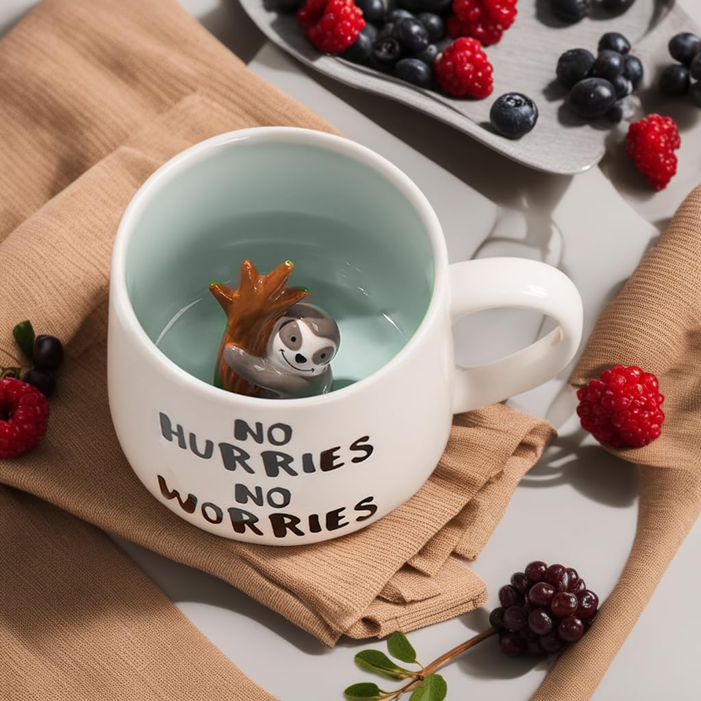 TechoEcho Cute 3D Sloth Coffee Mug,Animal Inside Design Suitable for Christmas/Birthday Gift,Cute Cup for Kids ,Housewarming Surprise Present For Friends,Home/Office/Mood Decoration.(Sloth)