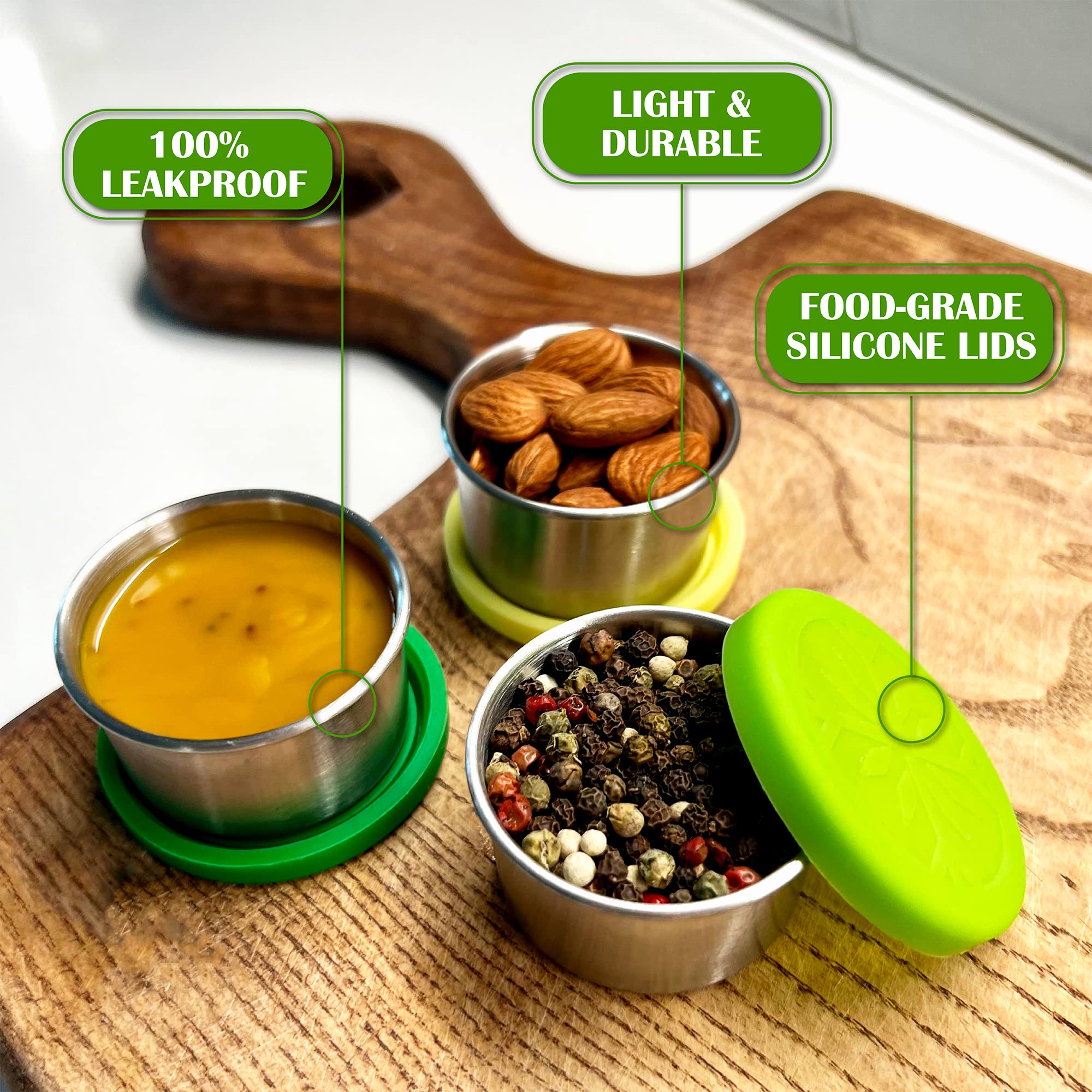 WEST BROS Stainless Steel Food Containers with Lids Set of 6 - Metal Snack Container for Kids Adults - Salad Dressing Containers with Lids