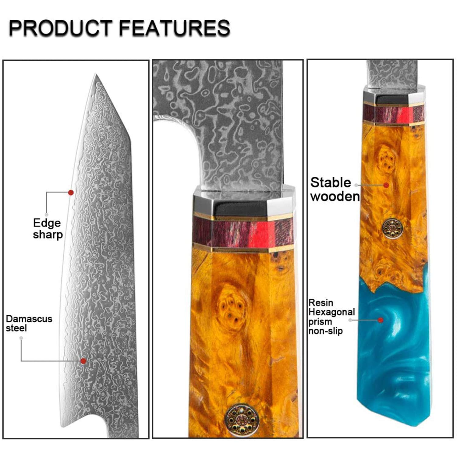XT XITUO Kiritsuke Chef Knife,8 inch kitchen Knives Japanese VG10 Steel Damascus Kitchen Meat Sushi Cutting Cleaver Knife w/octagon Blue Resin handle Gift Box (8ββ LSZ-Kiritsuke Knife)β¦