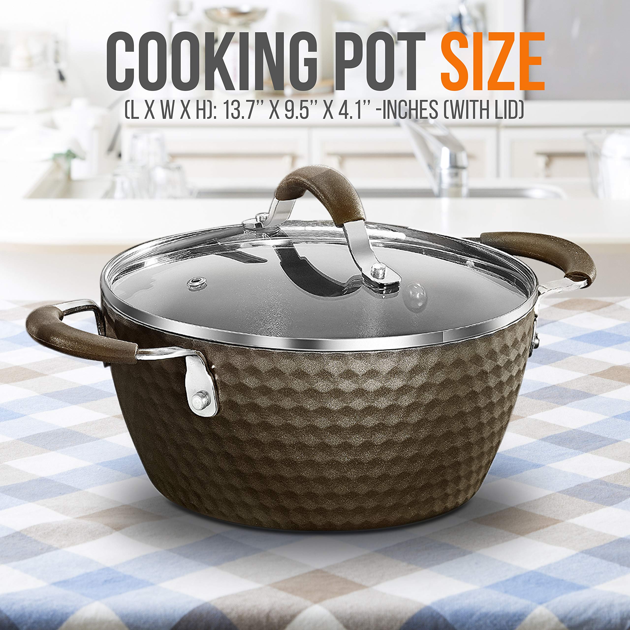 NutriChef Durable Non-Stick Dutch Oven Pot - High-Qualified Kitchen Cookware with See-Through Tempered Glass Lids, 3.6 Quarts, Works with Model: NCCW11DS), One size, Coffee - NutriChef PRTNCCW11COFDOP