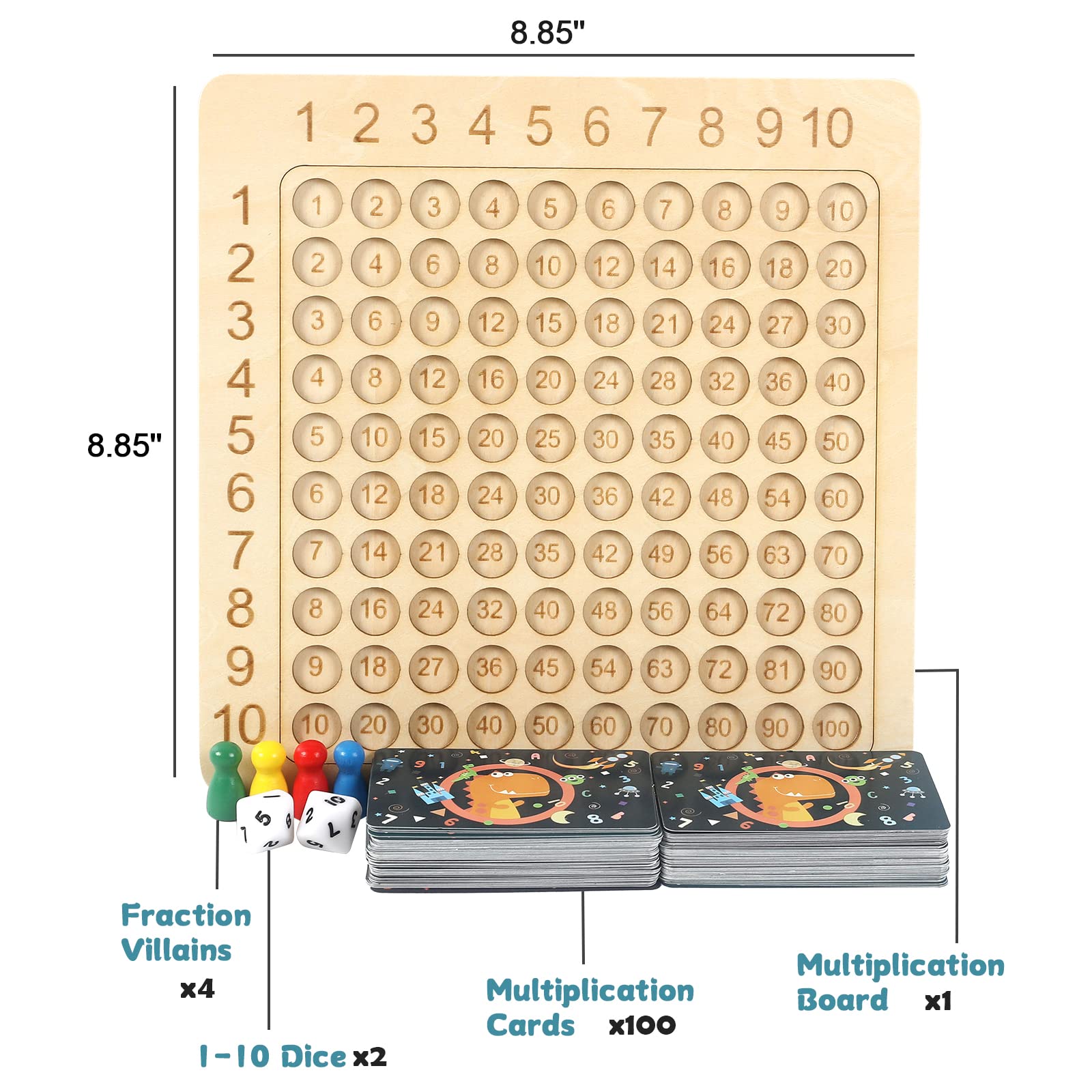 Wooden Math Multiplication Board with Numbers, Montessori Children Counting Toy, Parent-Child Interactive Math Board Game, Educational Preschool Counting Toys for Kids 3+,Wooden Math Blocks Board.