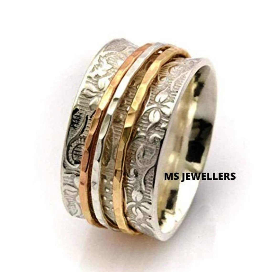 Three Tone Spinner Ring 925 Sterling Ring Braid Spinner Band Ring Statement Ring Handcrafted Braided Ring Perfect Spinner Ring Anxiety Ring By SILVERJEWELRY (8 3/4 US)