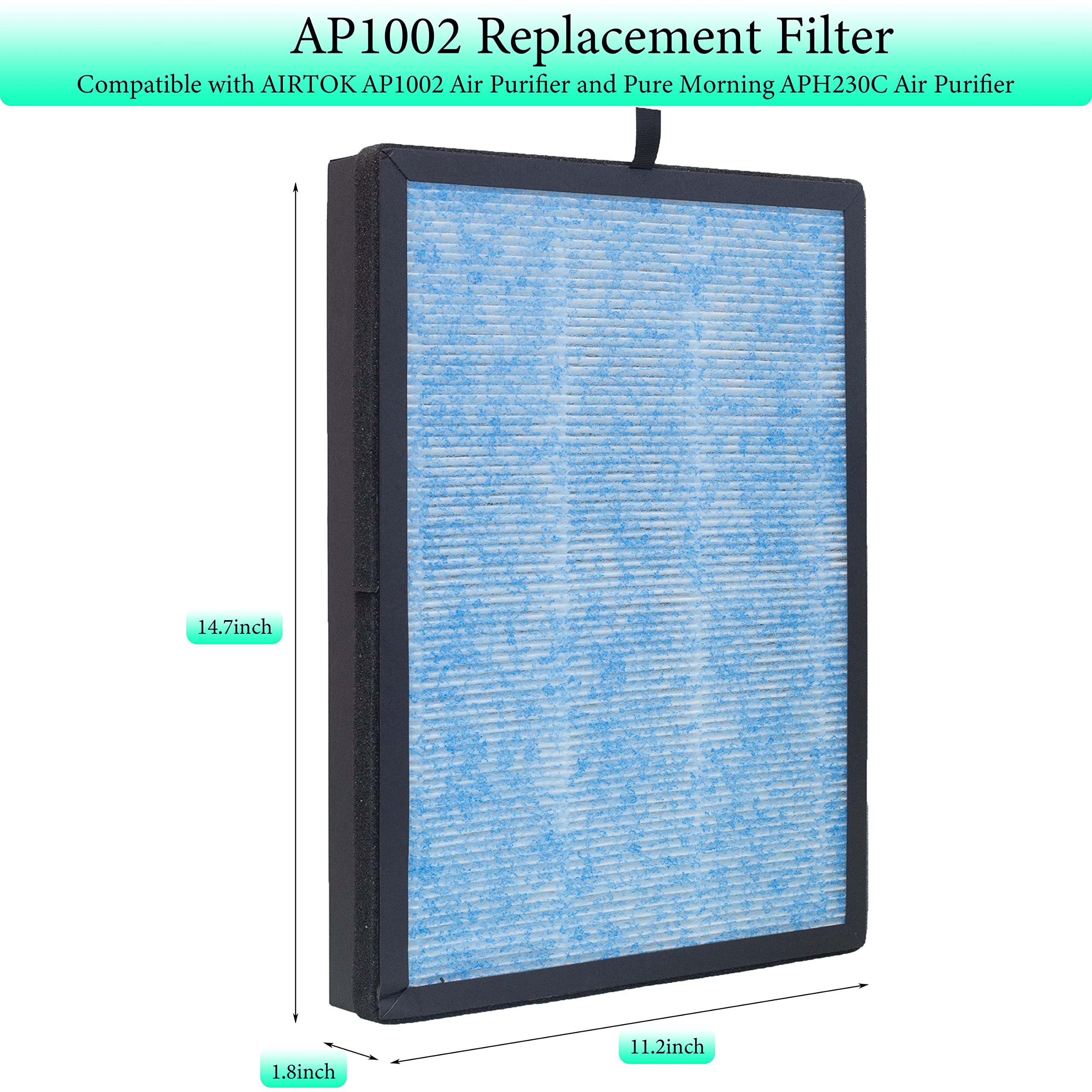 Nyingchi AP1002 Replacement Filter,Compatible with AIRTOKĀ® AP1002 and Pure Morning APH230C Air Purifier, H13 True HEPA 3 in 1 Filter,2-Pack