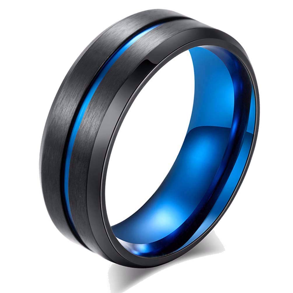 Ringcrown Couple Rings Black Gold Filled Princess Cut Blue Cz Womens Wedding Ring Sets Man Tungsten Wedding Band(Please Buy Two Rings for one Pair)