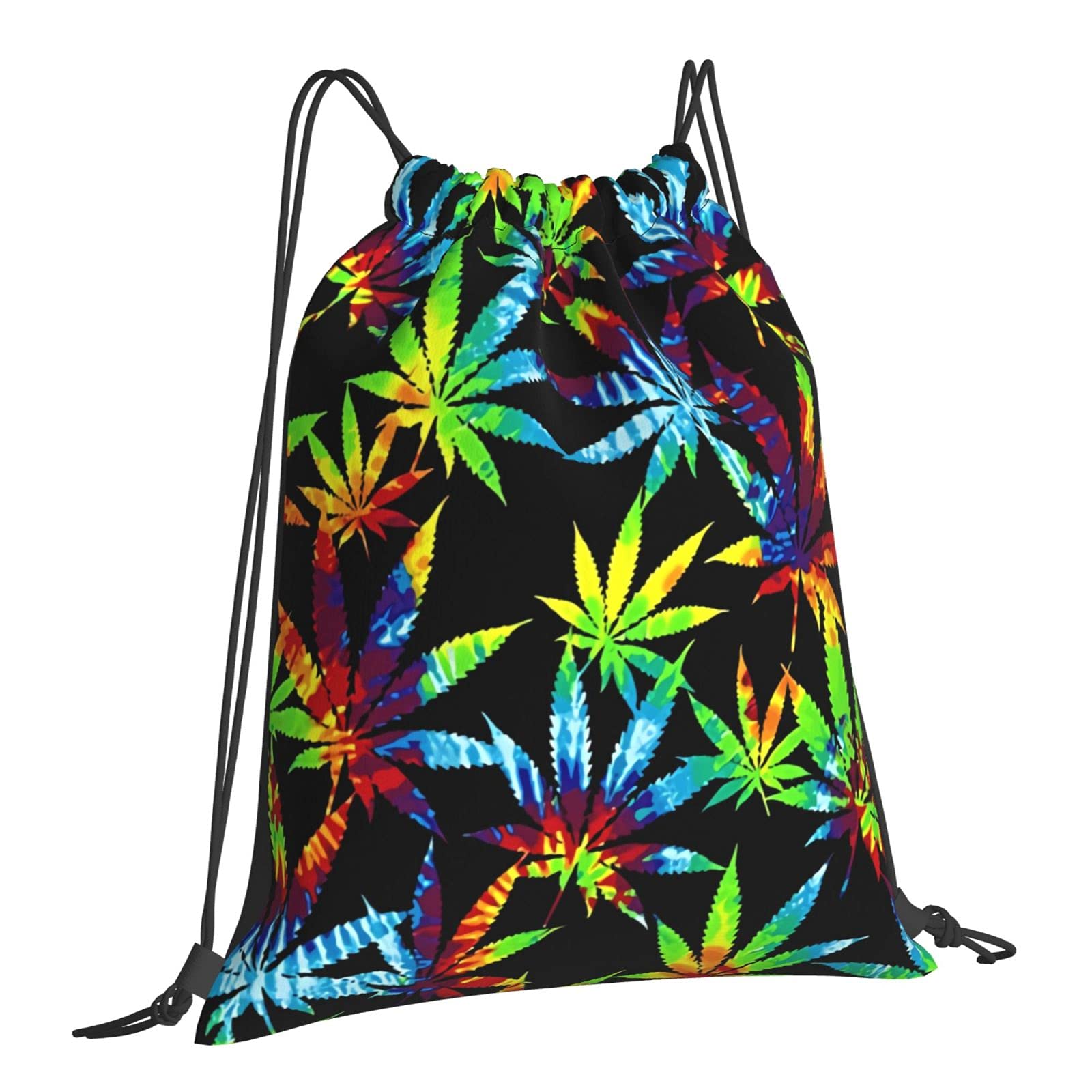 Tie Dye Weed Drawstring Backpack Bag Sport Gym Sackpack Waterproof Cinch Bags for Workout Yoga Beach Travel Camping