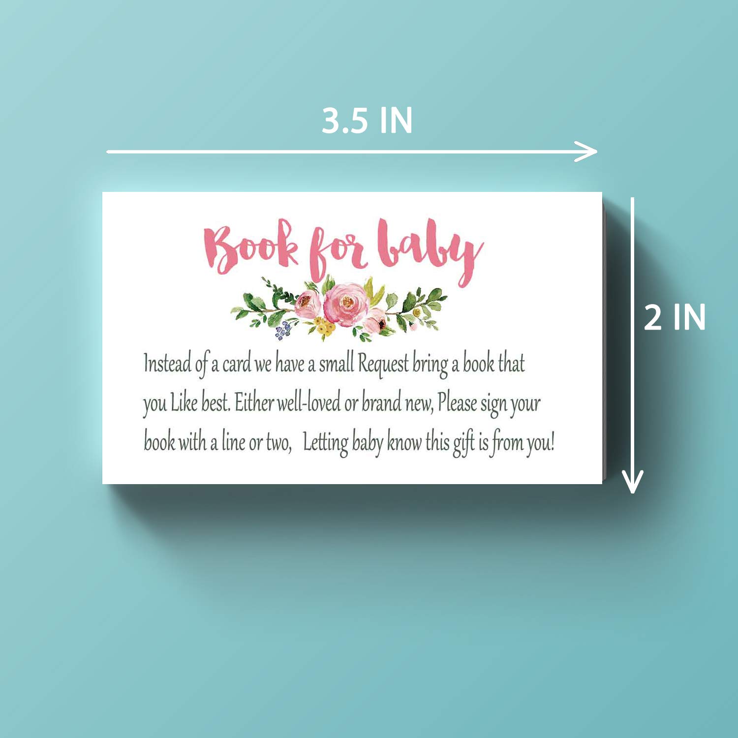 Pink Flowers Books for Baby Shower Request Cards (50 Pack), Baby Shower Invitation Inserts.