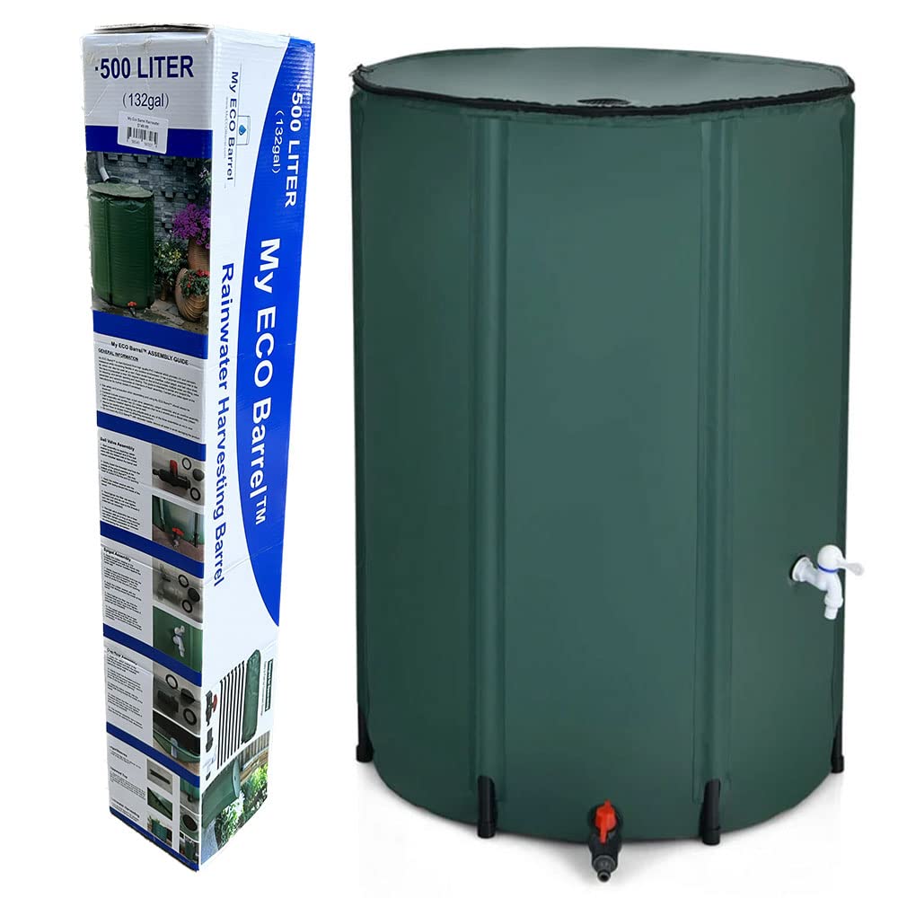 My ECO Barrel™ Rollable/Compressible 132 Gallon Rainwater Harvesting Barrel – Large Rainwater Collection System – High Frequency Welded Seams Plus 360° Zipper, Portable Water Storage Tank; BPA Free