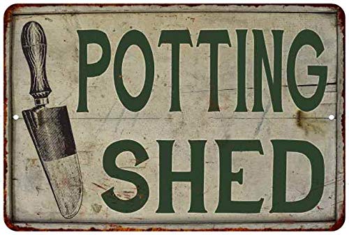 Potting Shed Sign Garden Signs Gardening Vintage Decor She Shed Decorations Rustic Decorative Plaque Tin Moms Flowers Herbs Fruit Vegetables Gift 8 x 12 High Gloss Metal 208120020045