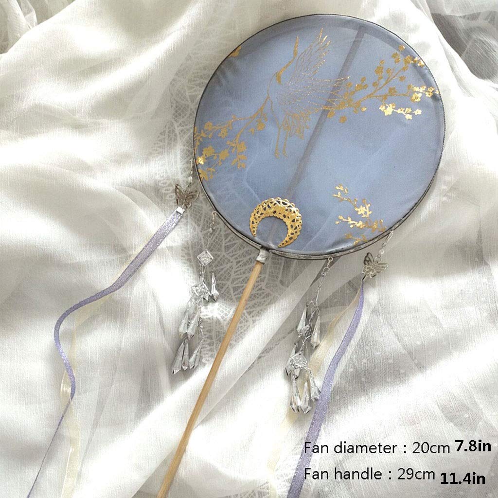 TOMYEUS Folding Hand Fan Ancient Fan Fan Dance Dance Chinese Style Hanfu Embroidery Palace Fan Long Handle Ladies Tassel Ancient Decorative Round Fan Decorative Folding Fans