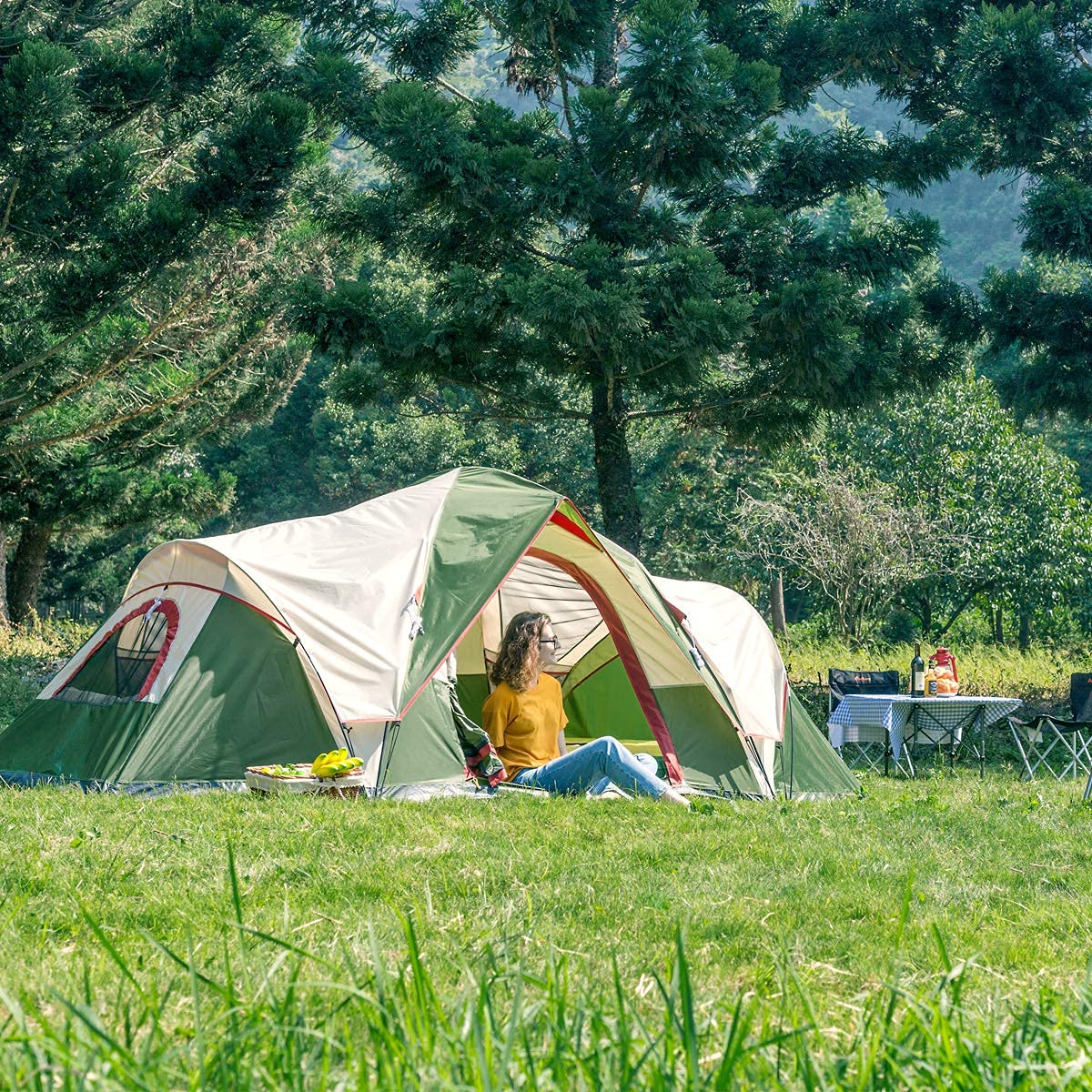 QUICK-UP 6 Person Tent for Family Camping, 60 Seconds Easy Set Up, Instant Blackout Tent, pop up Tent, Windproof &Waterproof with Rainfly, Mesh Rooftops & Windows Camping Tent,-13.5'x7'x4.6'