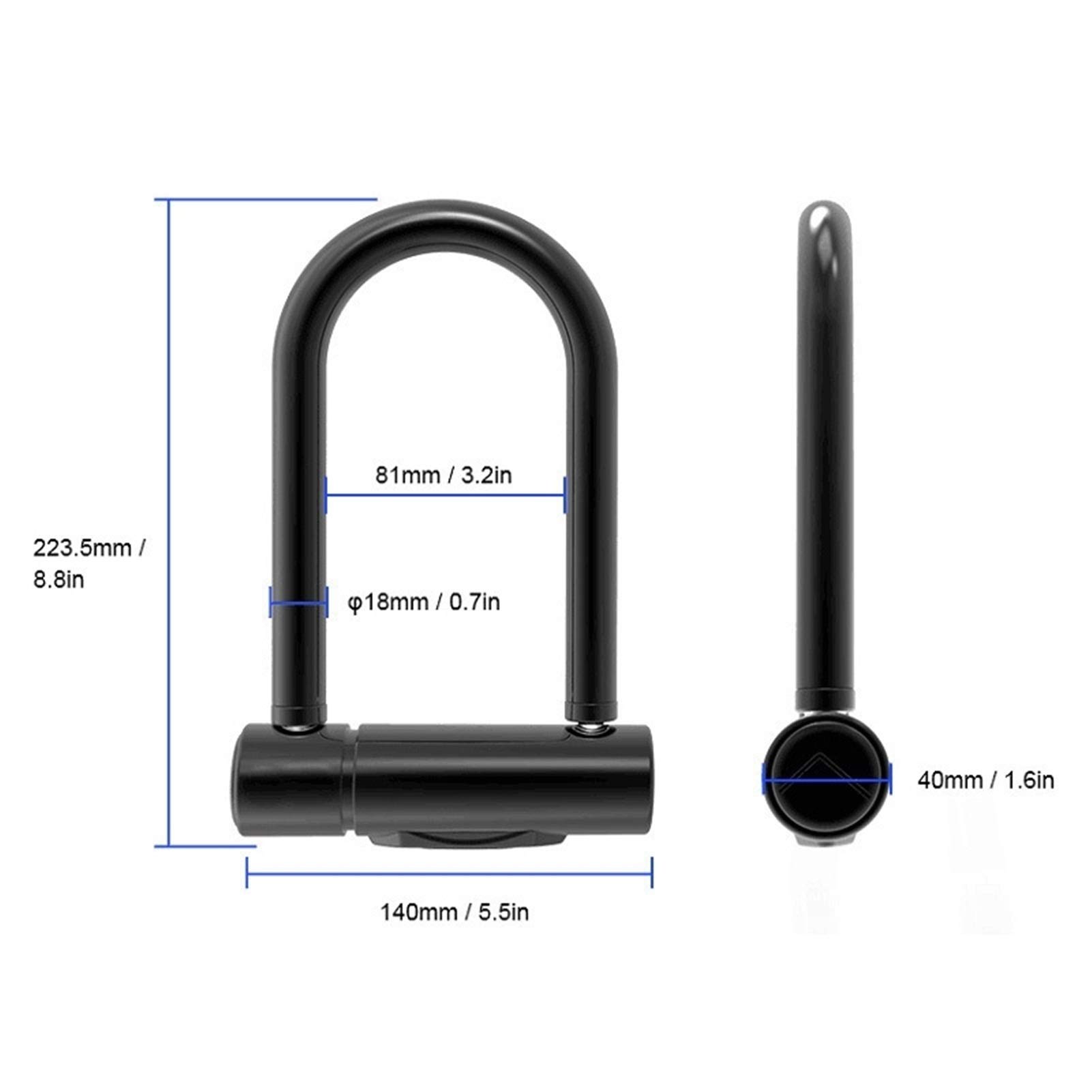 SXCLS Bike U-Lock Heavy-Duty U-Shaped Electronic Fingerprint Lock Padlock USB Rechargeable Charging Key for Scooter Bicycle Glass Door U-Lock (Color : Black)