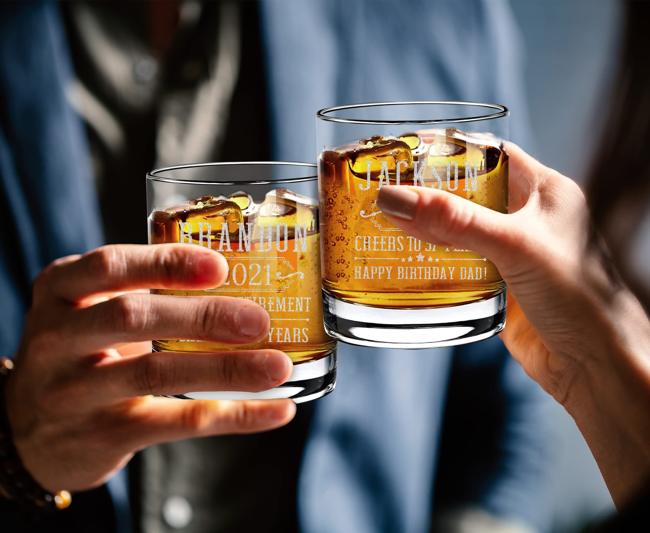 TEEAMORE Personalized Rocks Old Fashioned Initial Whiskey Glass Add Your Name Text Year Cocktail Glasses Gift 10.25oz