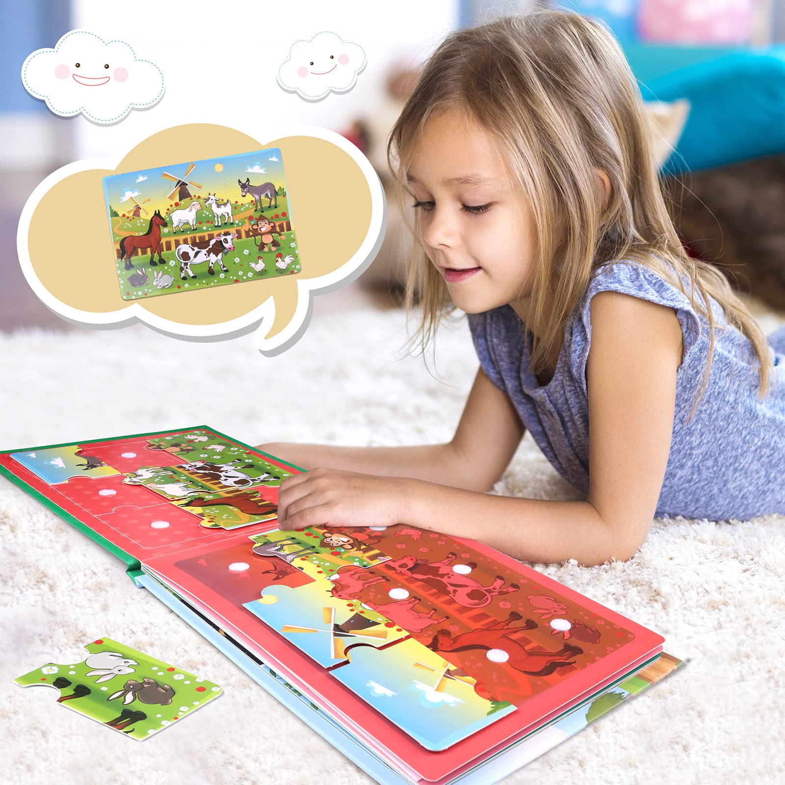 YAOFEER Busy Book for Toddlers 1-3, Montessori Busy Book Preschool Activity Sticker Quiet Books for Toddlers Kids Learning Book to Develop Learning Skills Multidimensional Sense Development- Animal
