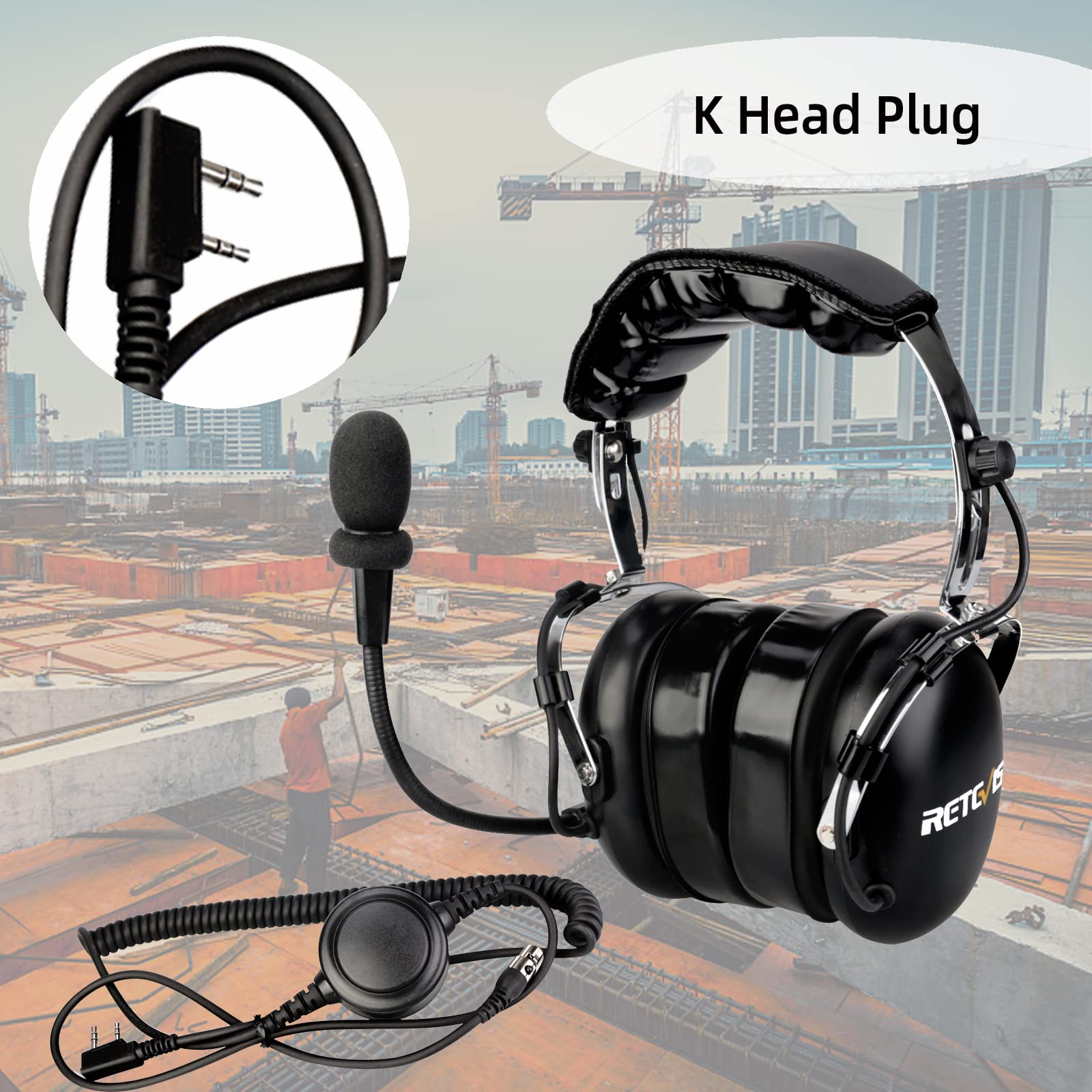 Retevis Noise Reduction Walkie Talkie Headset,Volume Adjust RT22 RT21 H-777 RT68 NR10 RT86,Compatible with Baofeng UV-5R 5RM Samcom Rugged Radios,Two Way Radio Headset with Mic(1 Pack)