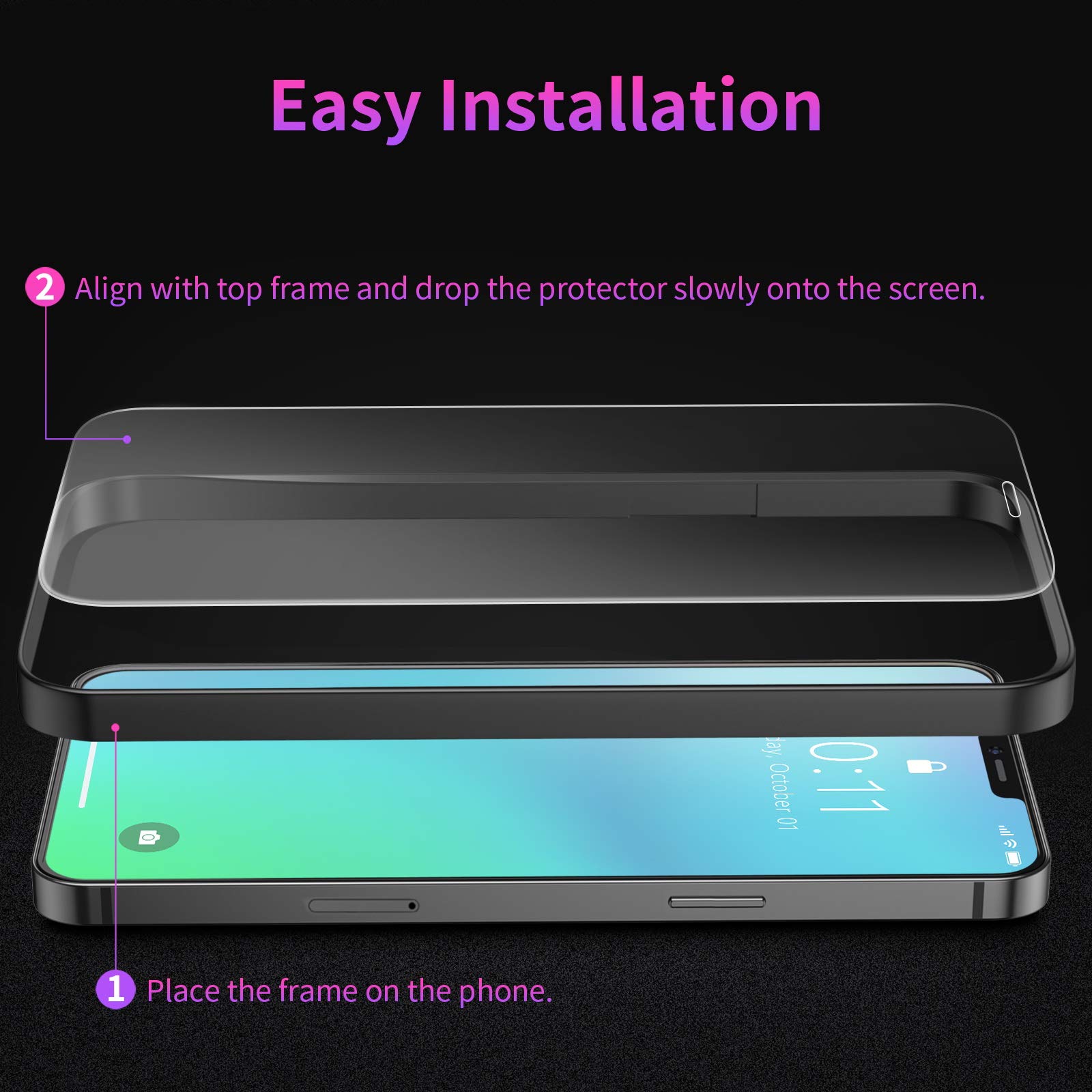 RIWNNI Screen Protector Compatible with iPhone 12/12 Pro [3 Pack], HD Clear Tempered Glass Screen Protector for iPhone 12/12 Pro 6.1-Inch [Easy Installation Frame] [Bubble Free] [Case Friendly]