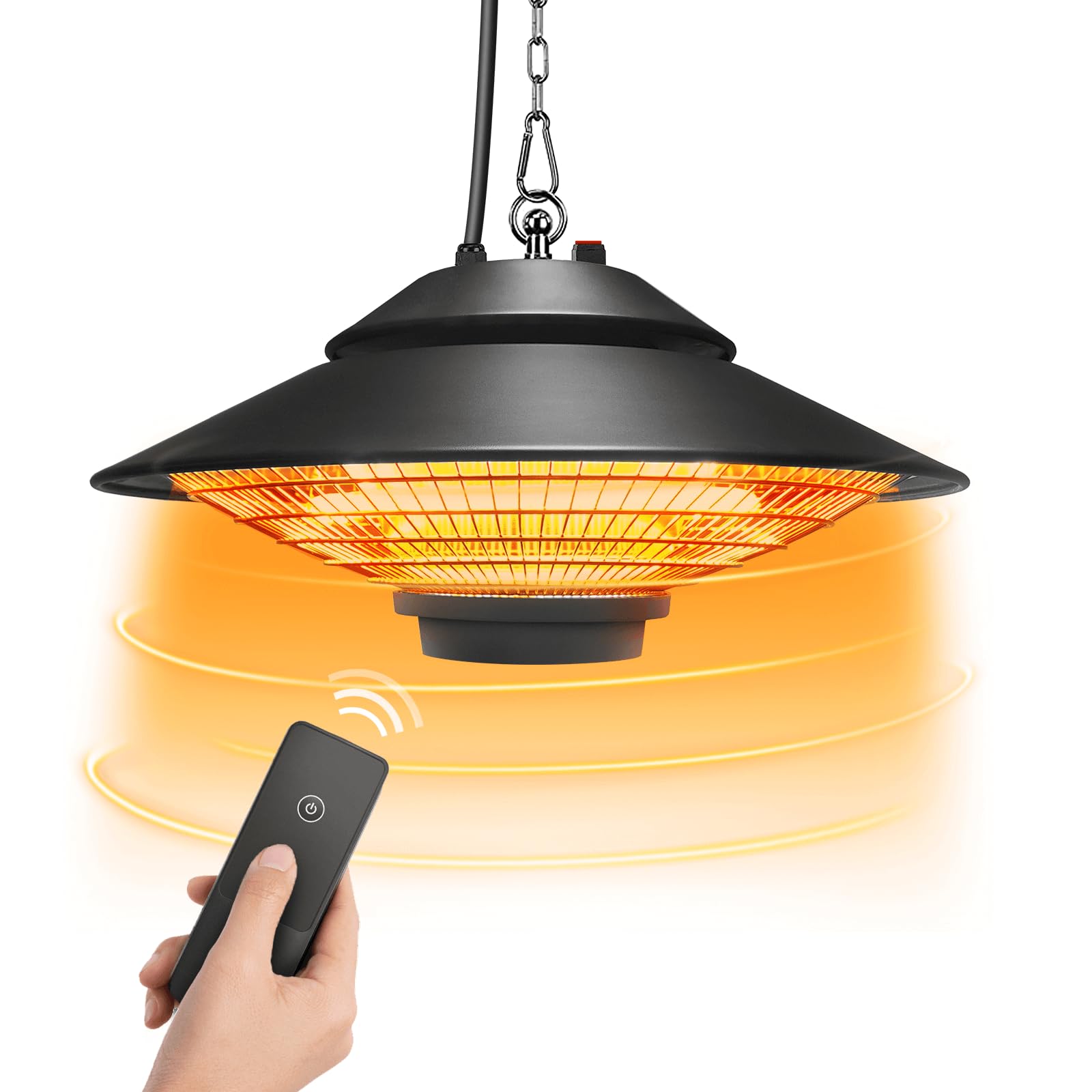ZIPEAK Outdoor Heater - Hanging Patio Heater - Outdoor heaters for patios - 1500W Electric Heater with Remote, IP65 Waterproof Infrared heater for Indoor and Outdoor Use (Black GS)