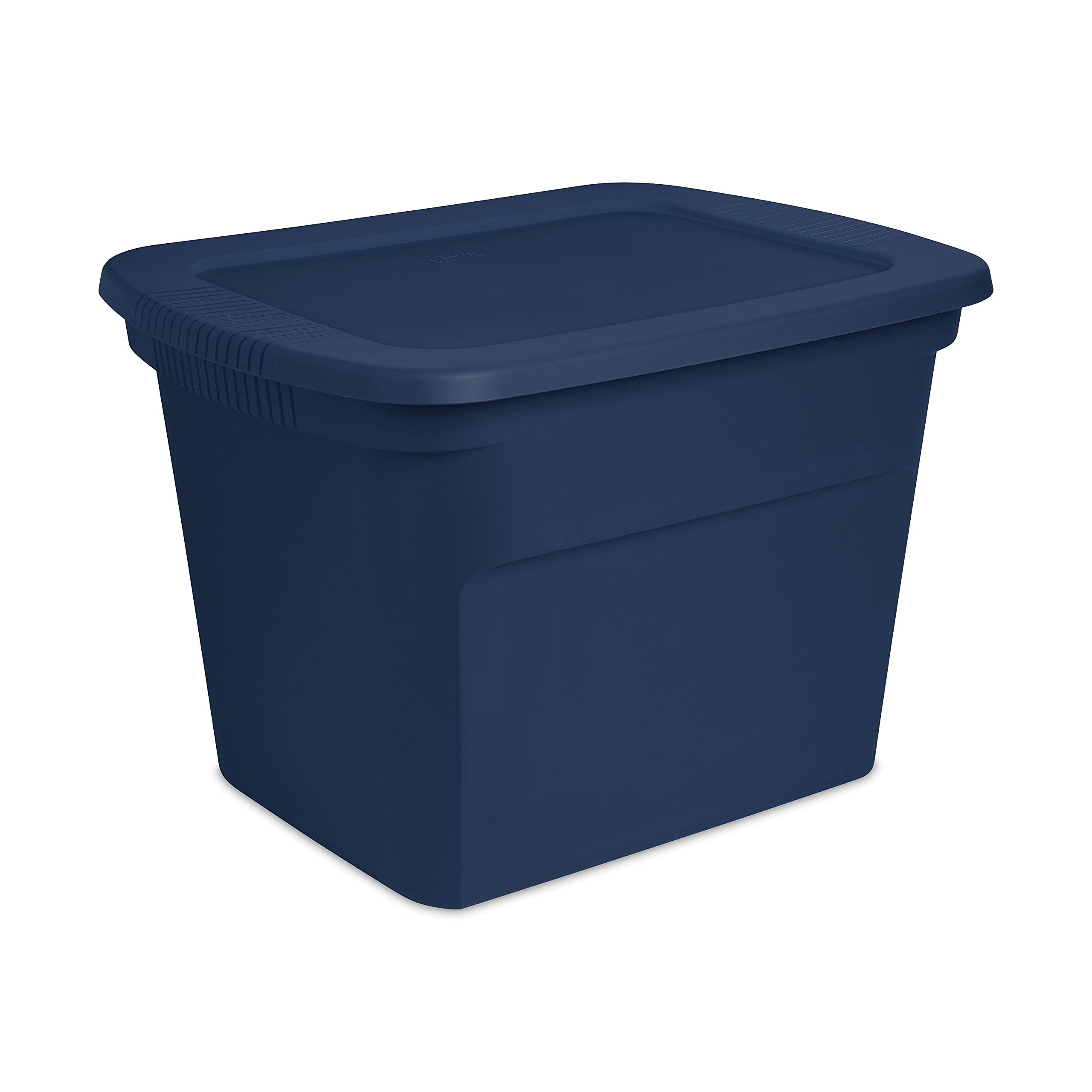 Sterilite 18 Gal Storage Tote, Stackable Bin with Lid, Plastic Container to Organize Clothes in Closet, Basement, Blue Base and Lid, 8-Pack