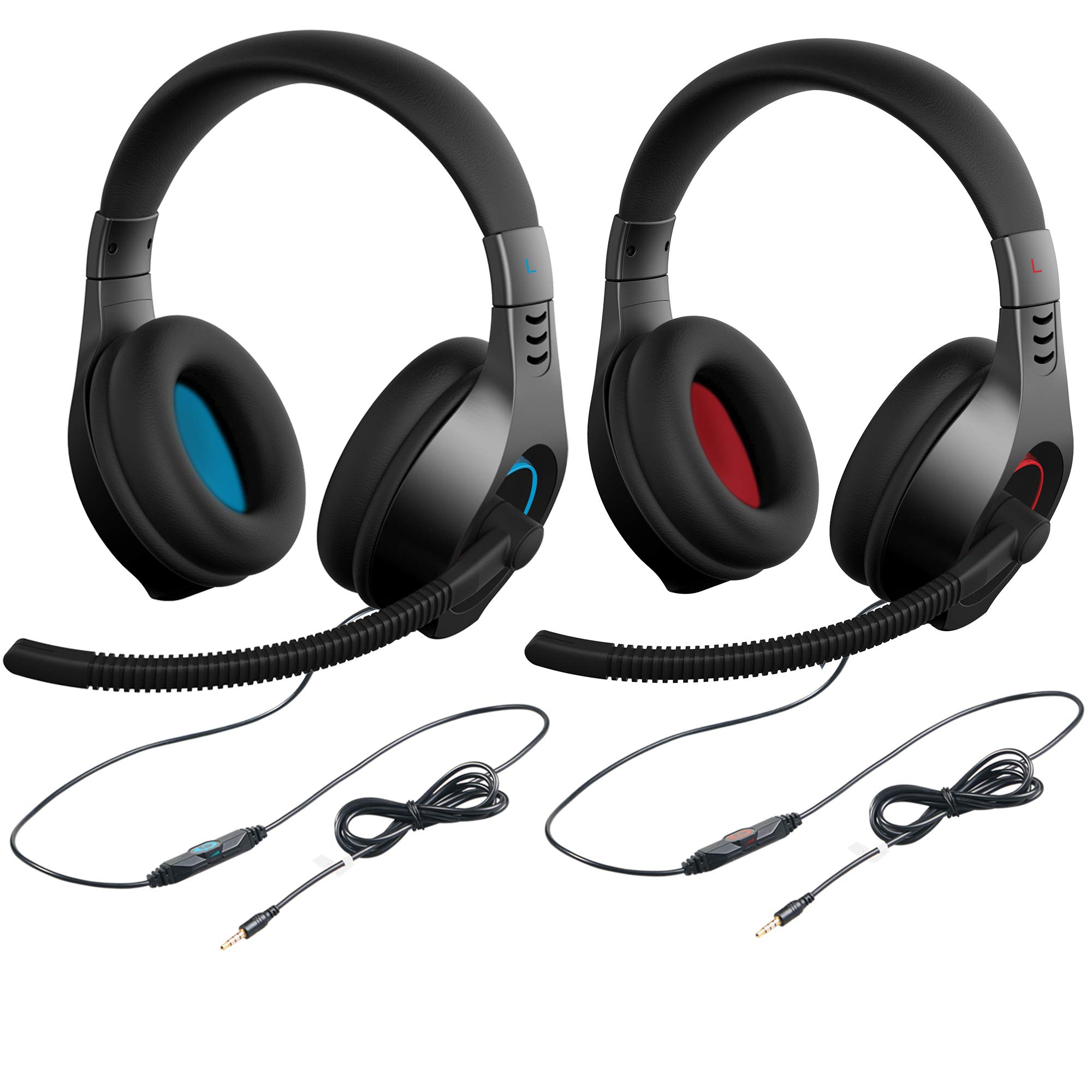 SENICC 2 Pack Gaming Headset with Microphone for PS4 Xbox One, Over Ear 3.5mm PC Headphone with Lightweight Design Noise Cancelling Volume Control for Laptop, Mac, iPad, Tablet