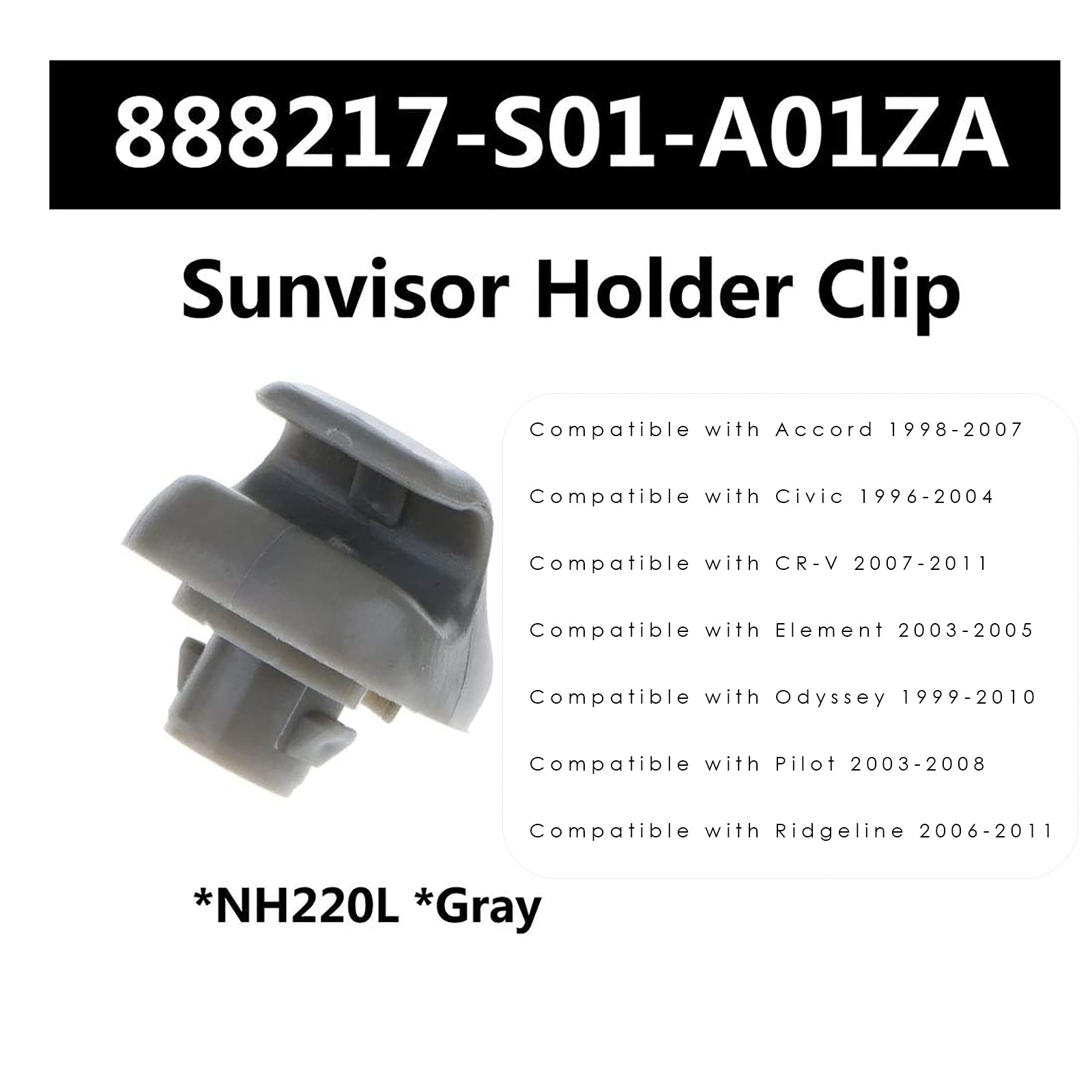 Poweka Sunvisor Clip Hook Replacement Compatible with 1998-2007 Accord 1996-2004 Civic 2007-2011 CR-V 1999-2010 Odyssey 2006-2011 Ridgeline, Replace 888217-S01-A01ZA Gray Pack of 2