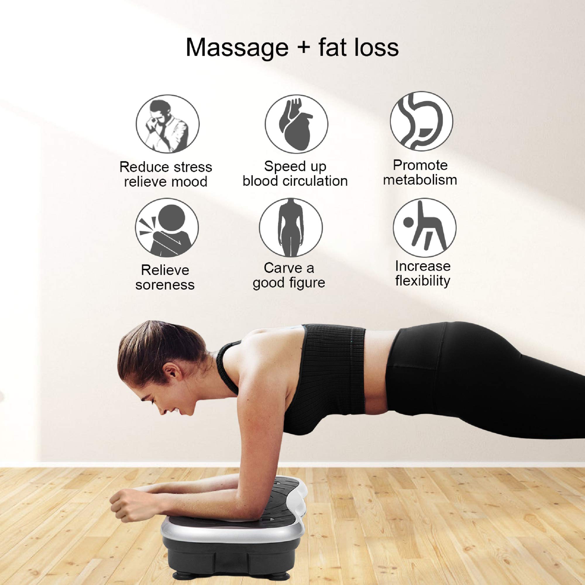 Real Relax Mini Vibration Plate Exercise Machine Full Whole Body Workout Home Massager and Fitness Platform Weight Loss & Toning, with Resistance Band,Remote Control and Support 330Ibs,Silver