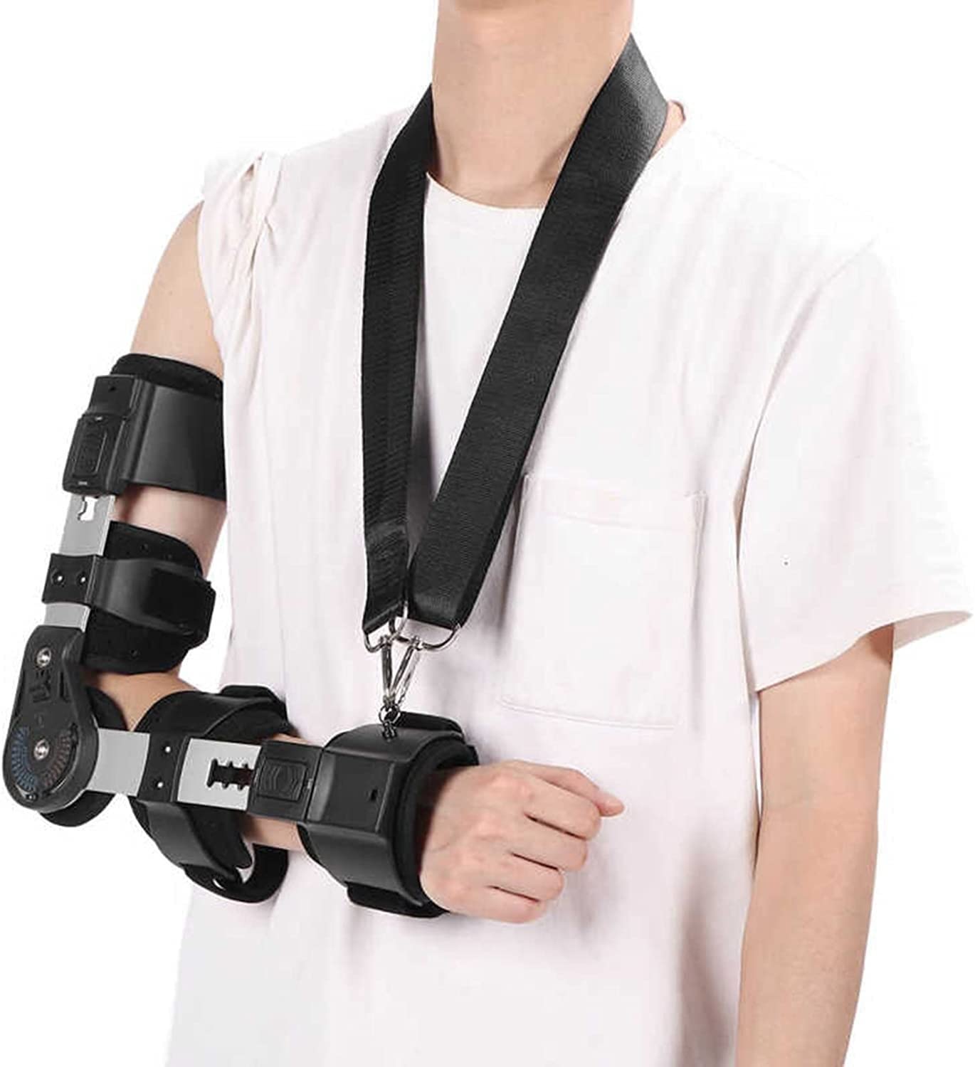 TSUSF Hinged ROM Elbow Brace With Strap Support Injury Recovery, Adjustable Elbow Brace Stabilizer Splint, Elbow Fracture Fixation Unisex (Color : Left)