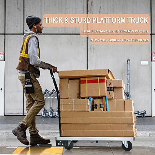 ZIXNEXKOO Platform Truck Cart,450Lbs Aluminum Folding Platform Trucks, Moving Push Cart Dolly with Swivel Wheels and Non-Slip Surface, Used for Home, Garage, Warehouse & Carrying
