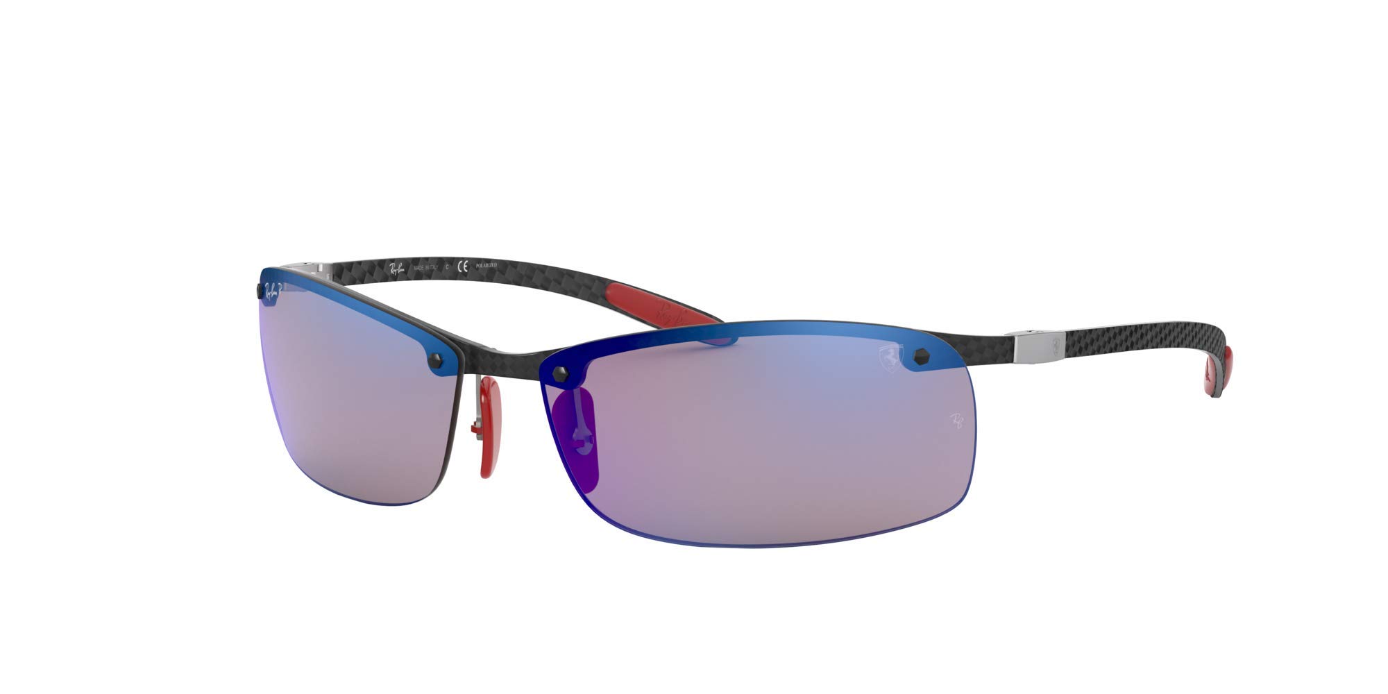 Ray-Ban RB8305M Scuderia Ferrari Collection Square Sunglasses, Carbon/Chromance Polarized Grey Mirrored Blue, 64 mm