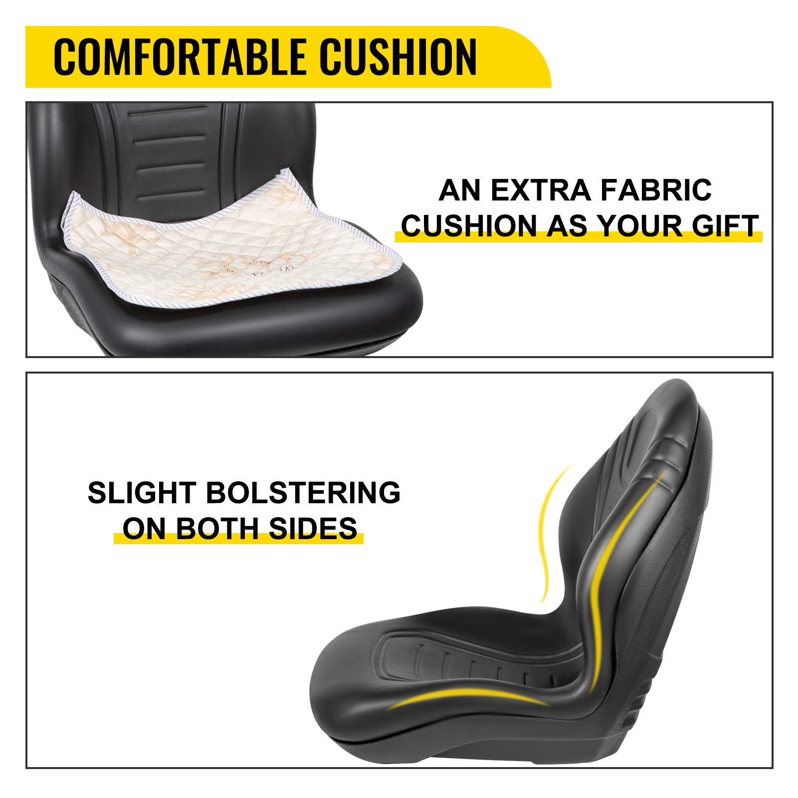 VEVOR Universal Tractor Seat Replacement, Compact High Back Mower Seat, Grey Vinyl Forklift Seat, Central Drain Hole Skid Steer Seat with Mounting Bolt Patterns of 8" x 11.5" & 11.25" x 11.5"