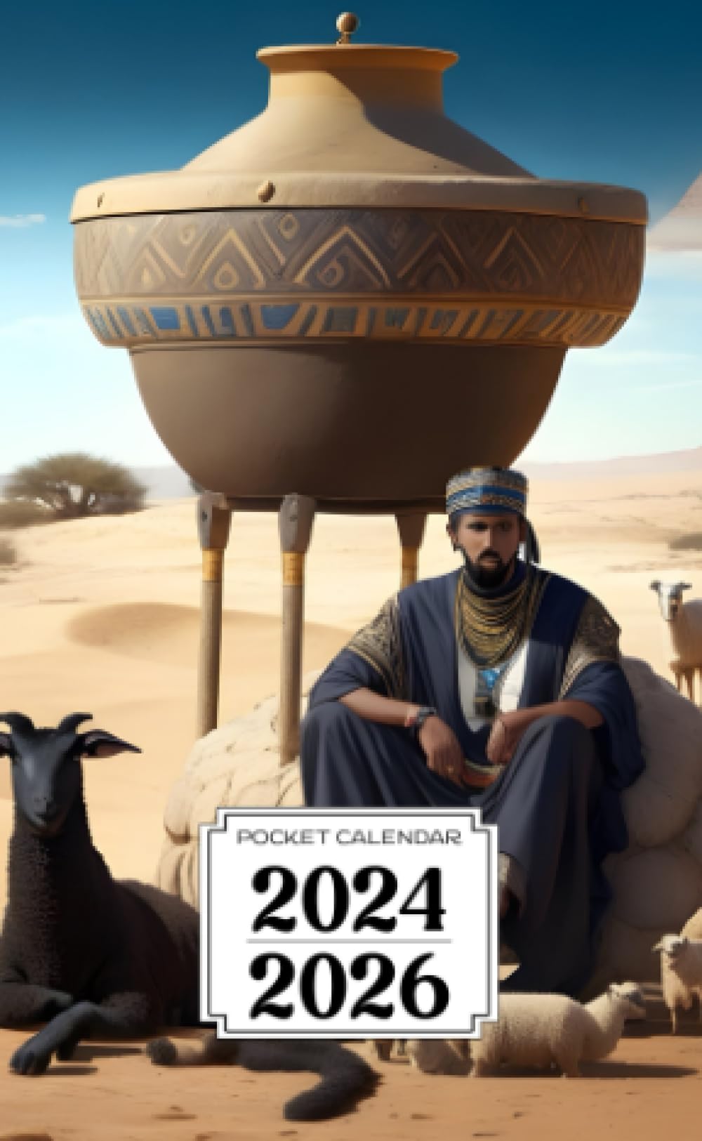 Pocket Calendar 2024-2026: Two-Year Monthly Planner for Purse , 36 Months from January 2024 to December 2026 | African-American Egyptian prince | Desert scene