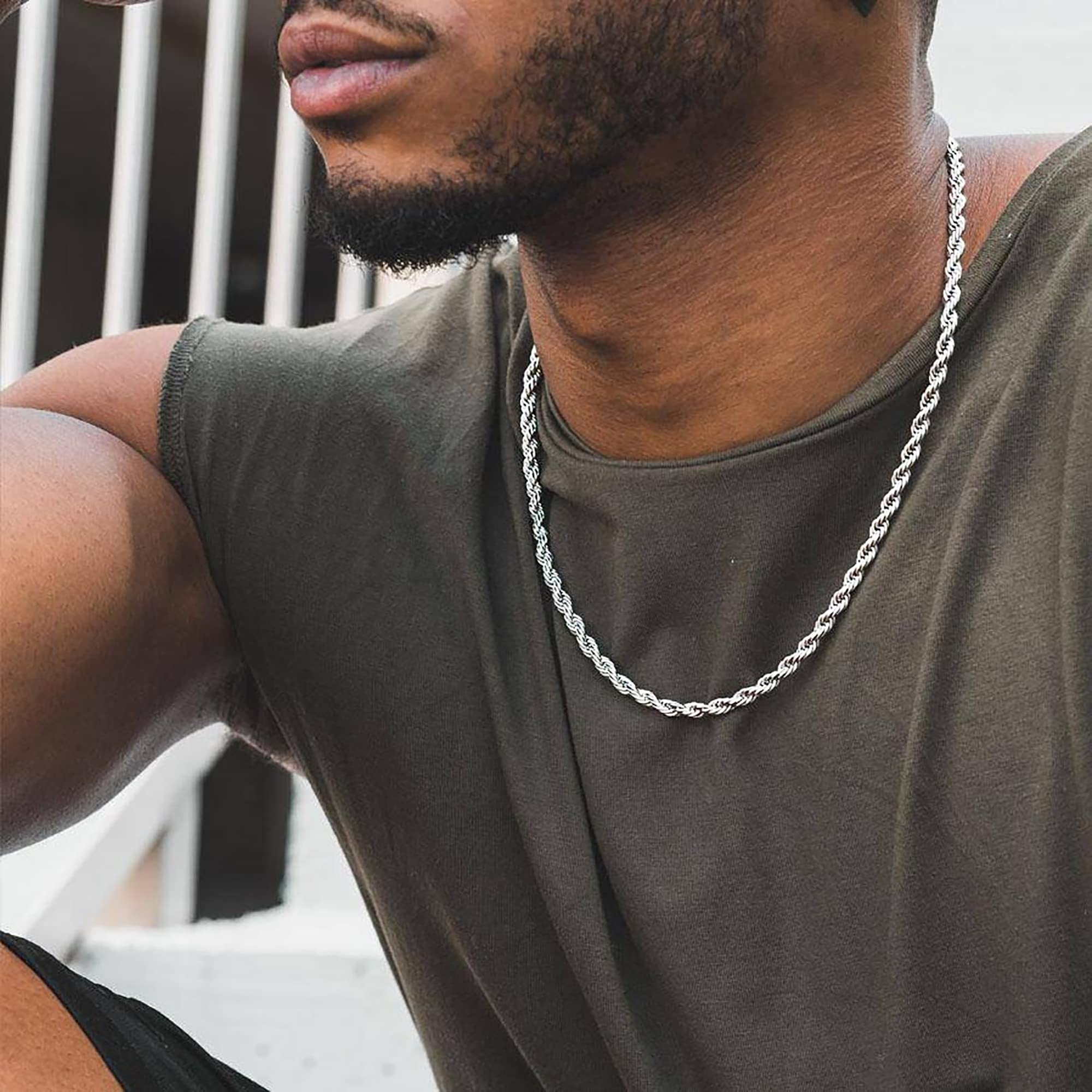 OCHCOH Silver Chain for Men Rope Chain 2mm Silver Necklace for Men Diamond Cut Silver Chain for Men Sterling Silver Chain for Men 16 Inch Sterling Silver Rope Chain Necklace for Men Mens Jewelry