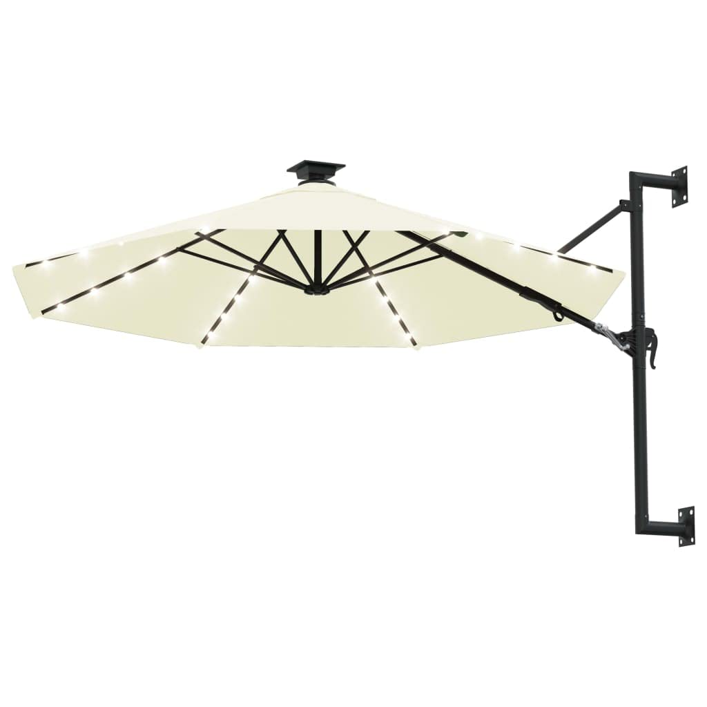 Natulvd Wall Mounted Parasol with LEDs, Outdoor Umbrella Canopy with Metal Pole, Patio Garden Sunshade for Doors & Windows, 118" Deck Canopy - Cream
