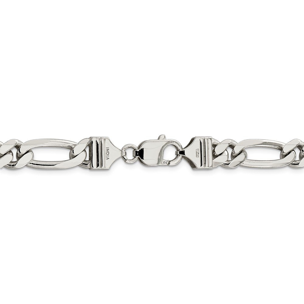 Solid 925 Sterling Silver 9mm Figaro Chain Necklace - with Secure Lobster Lock Clasp 18"