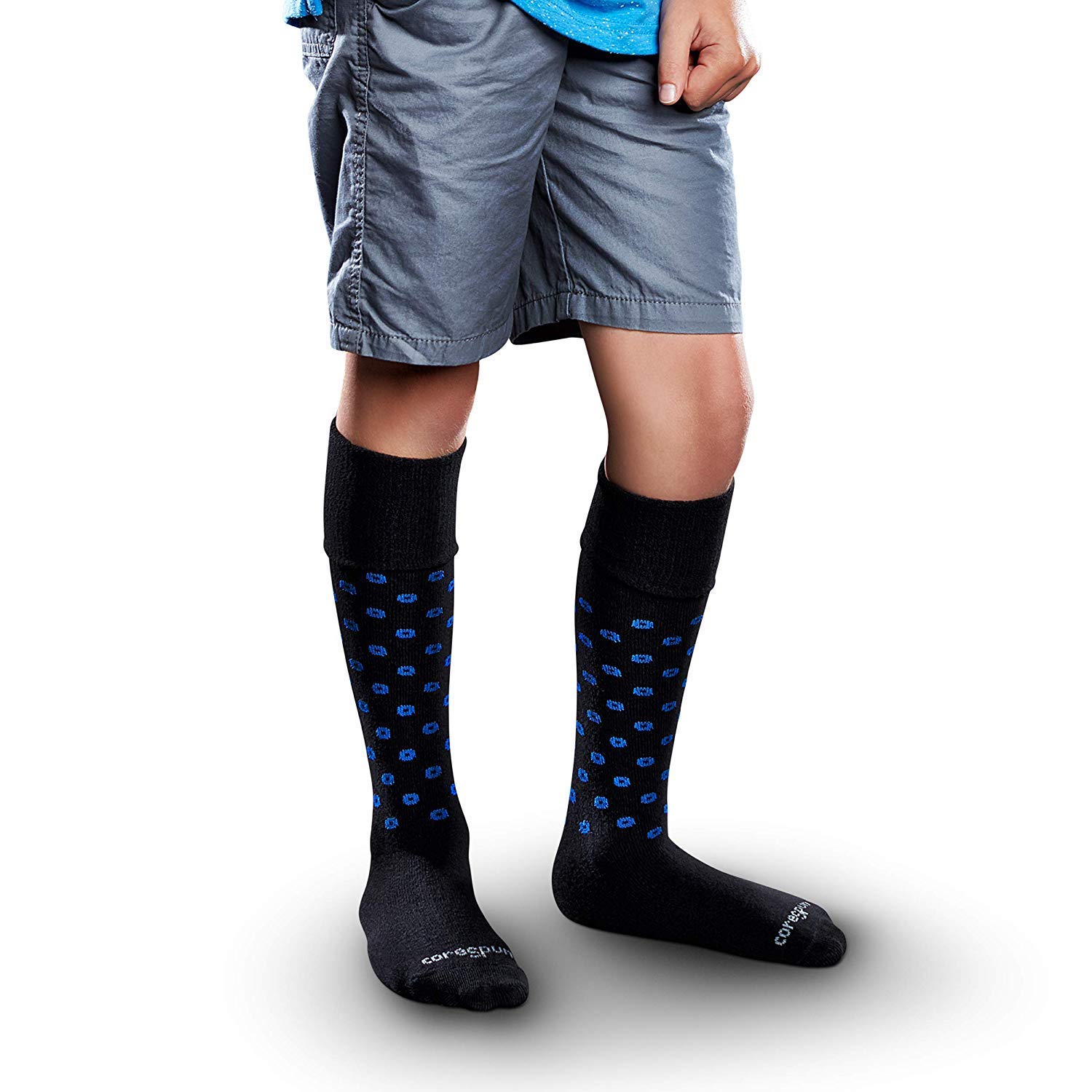 SMARTKNIT & CoreSpun Kids AFO Interface Socks - 4 Pack (2-White, Grey, Cheery(Black/Royal Blue), Child X-Long)