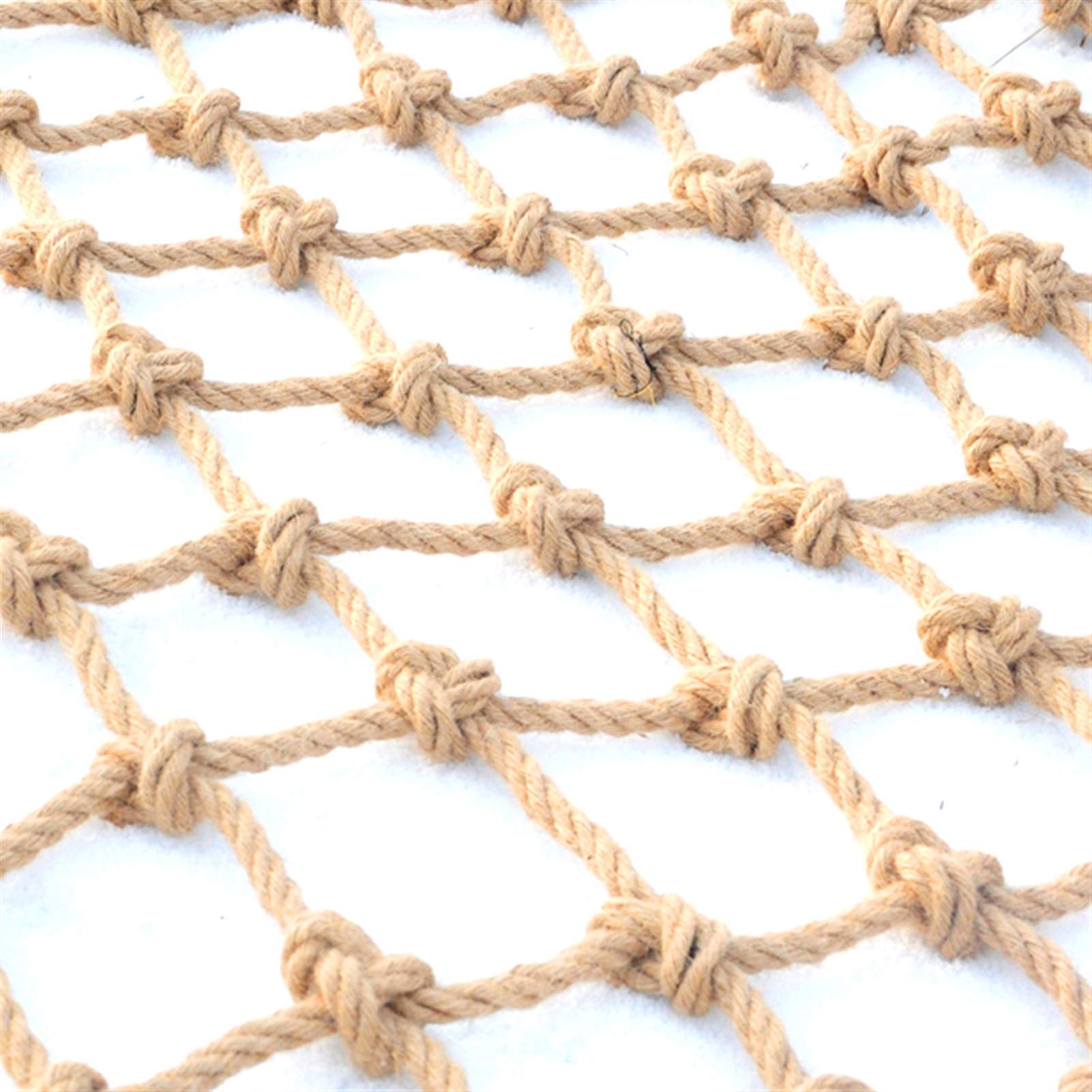 RZM Rope Net Fishing Net Decor Hand Made Clothes Net Wall Hanging Retro Wall Hanging Decoration Safety, 6mm Child Safety Netting for Balcony (Color : Beige-6cm, Size : 3x3m)