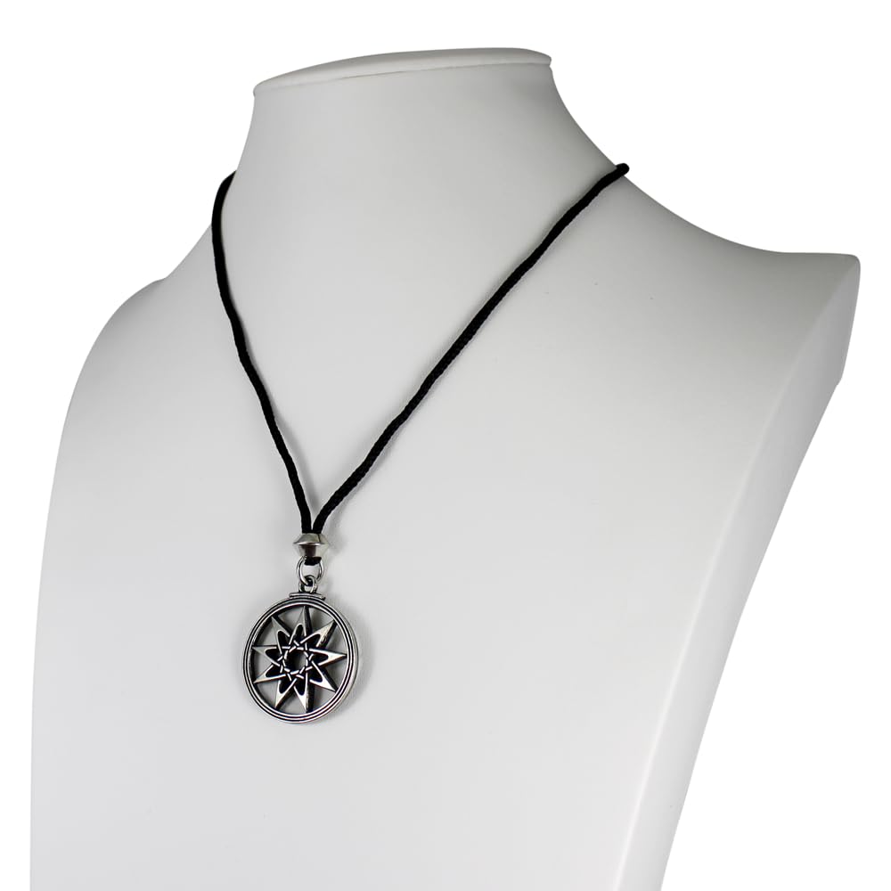 Ninefold Goddess Pendant Wiccan Pagan 9 Point Star Necklace - Pewter