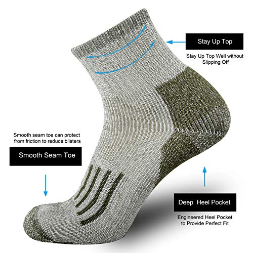 ONKE Merino Wool Low Cut Quarter Socks for Men Outdoor Trail Running Hiking Hiker All Season with Moisture Wicking Control(Green XL)