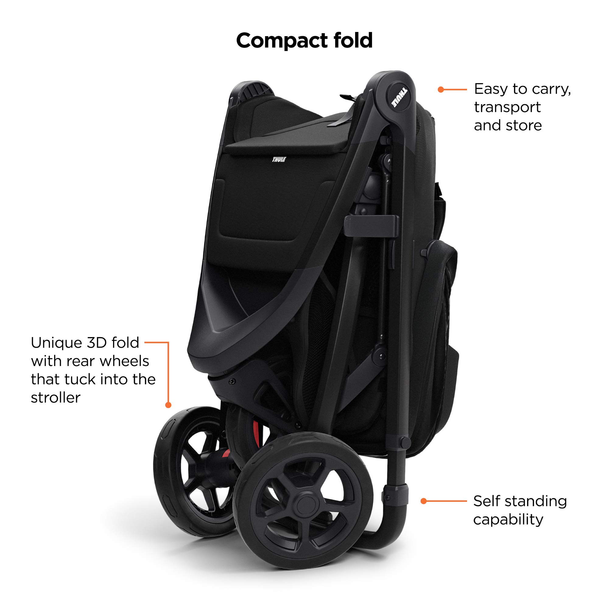 Thule Spring Stroller - Compact Baby Stroller Perfect for Everyday Use - Features 5-Point Harness, Lightweight and Compact Design, Vented Canopy with See-Through Mesh, Padded Reclining Seat