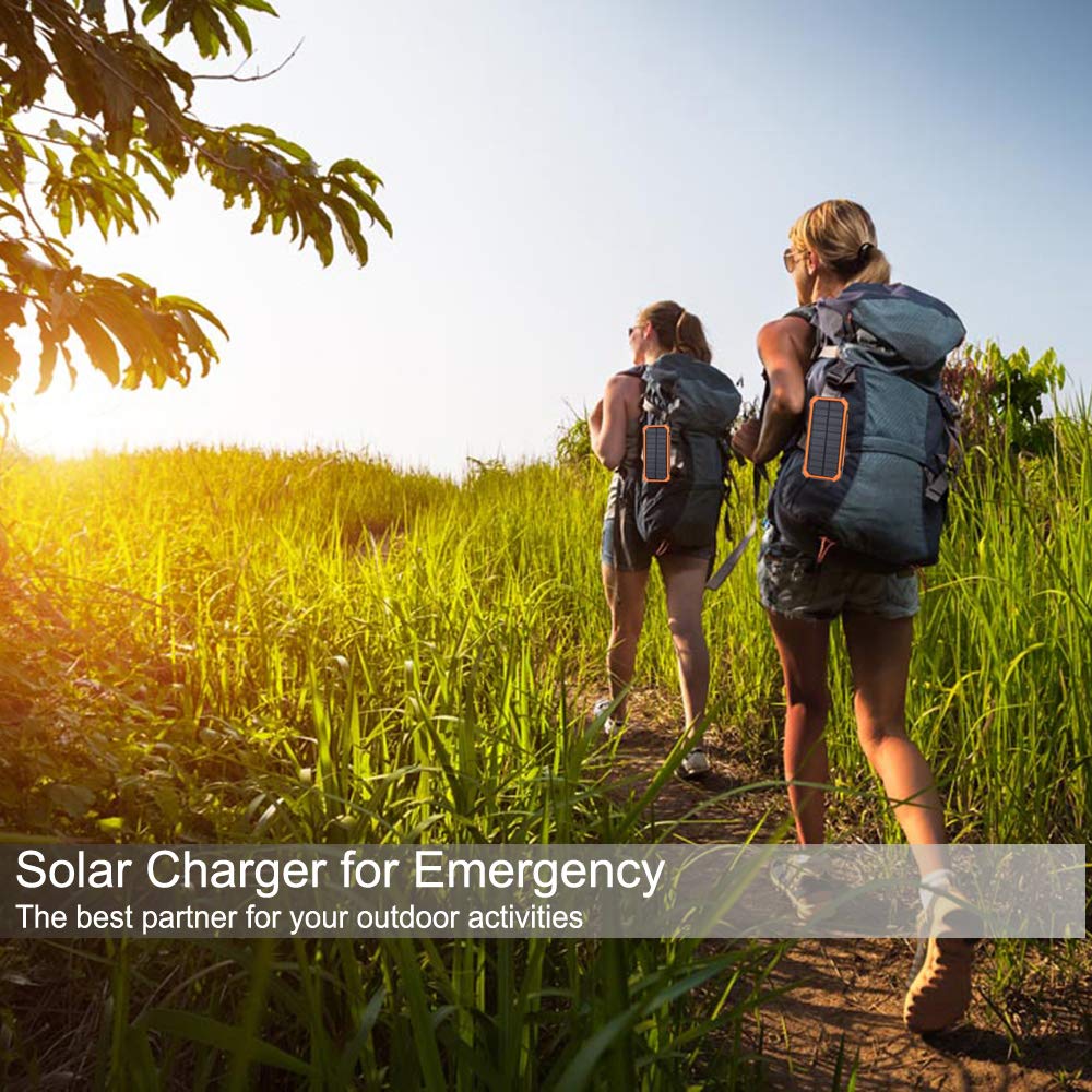Solar Charger Power Bank, 15,000mAh External Battery Pack with Dual USB Ports and 6 LED Strong Light Flashlight,for iPhone, Smartphones, Tablets, Digital Cameras and More.